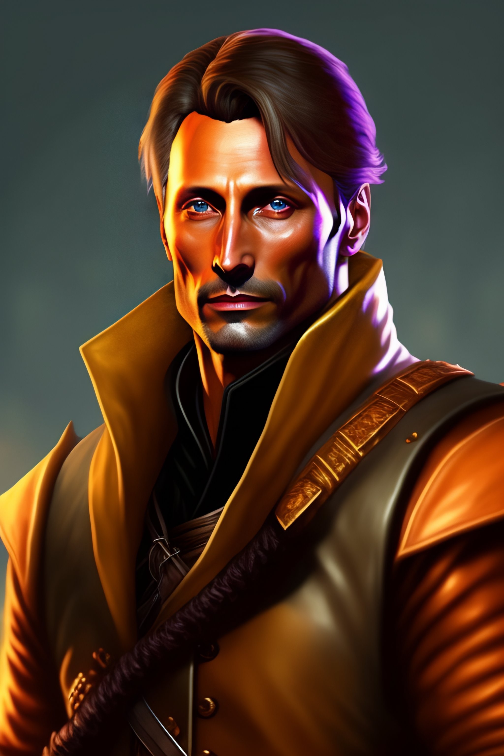 Lexica - Mads Mikkelsen as a Human Fighter in the style of a Baldurs ...