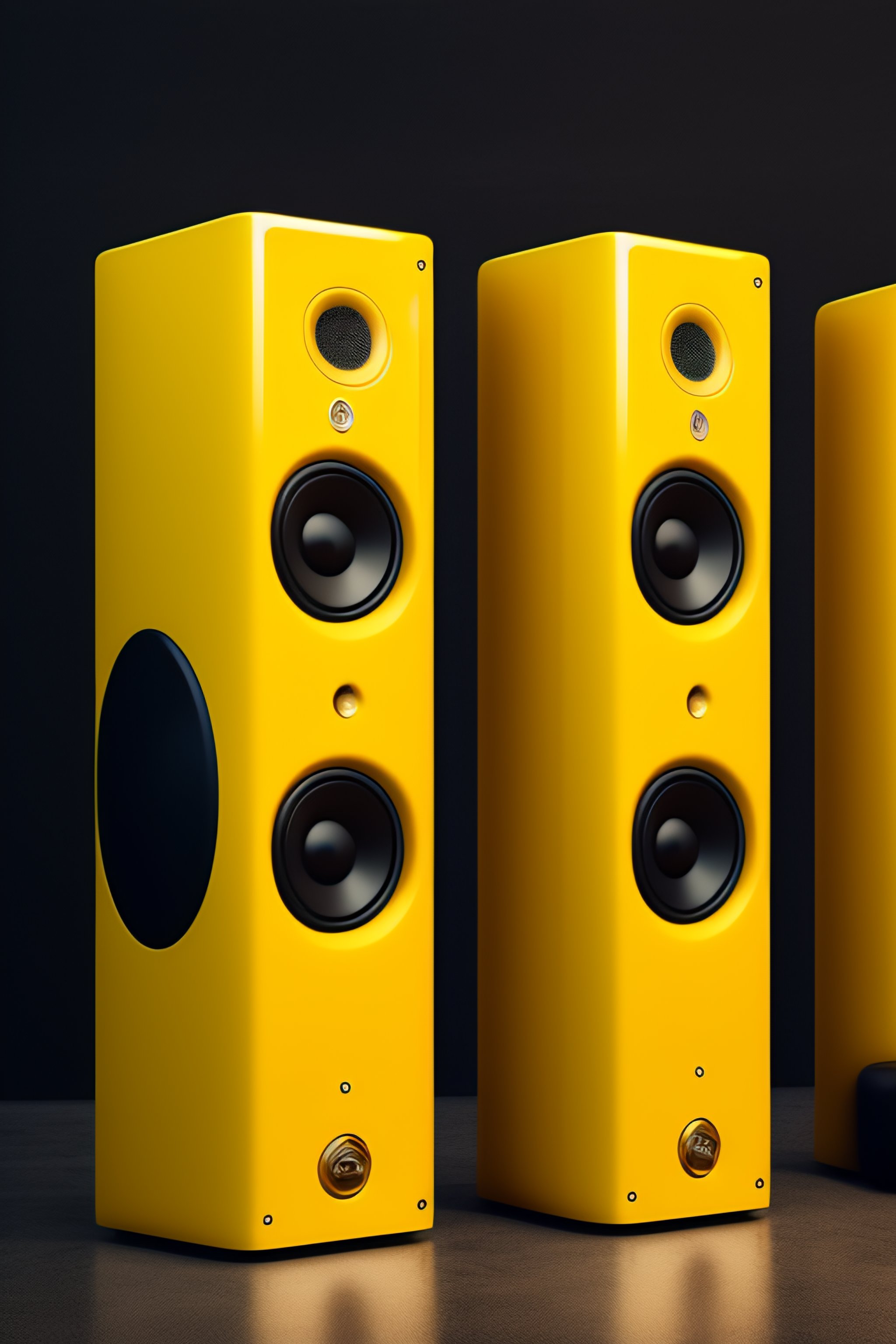 Lexica - Loudspeakers with yellow speakers and metal legs