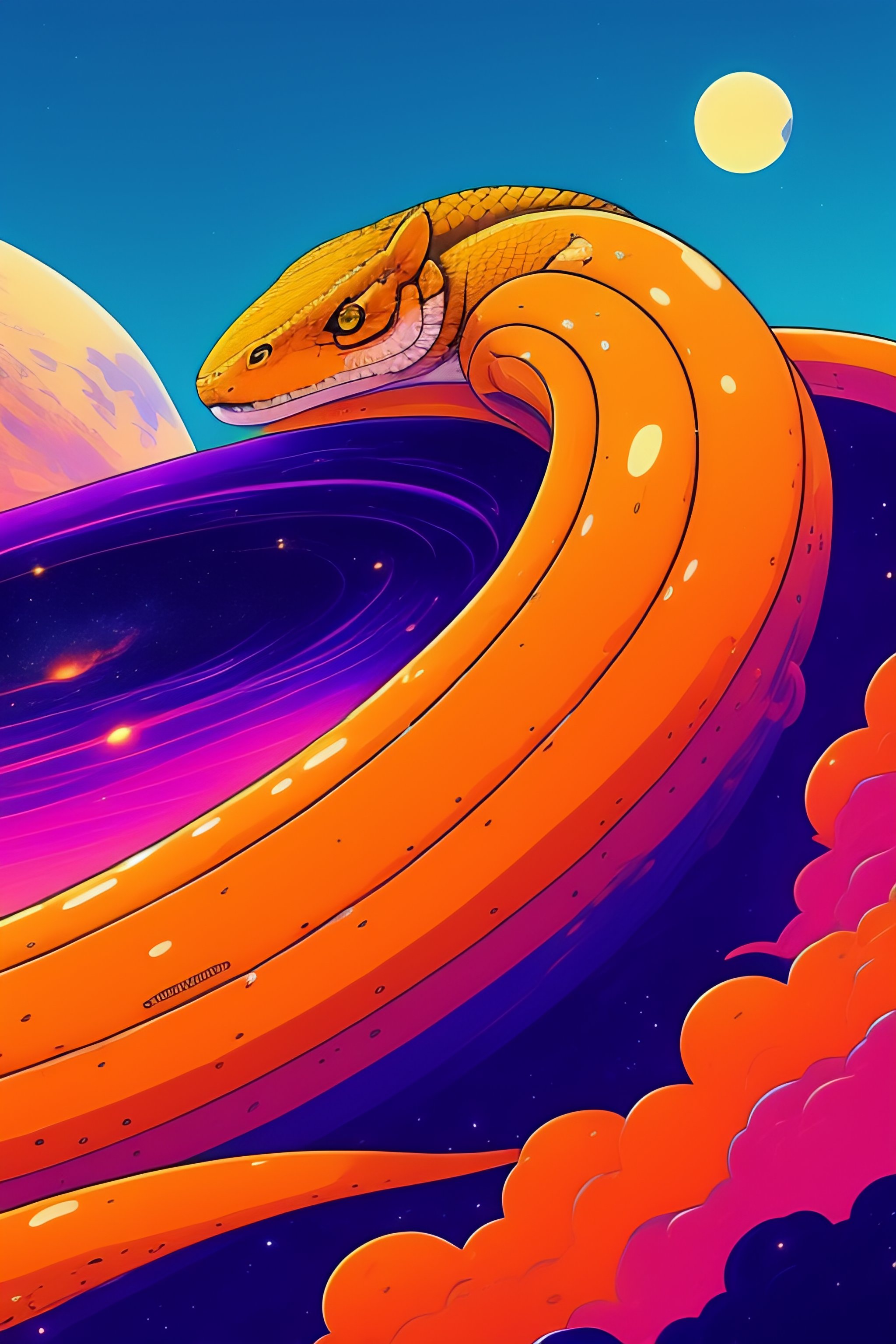 Lexica - Photo of a snake in the space, style of laurie greasley ...