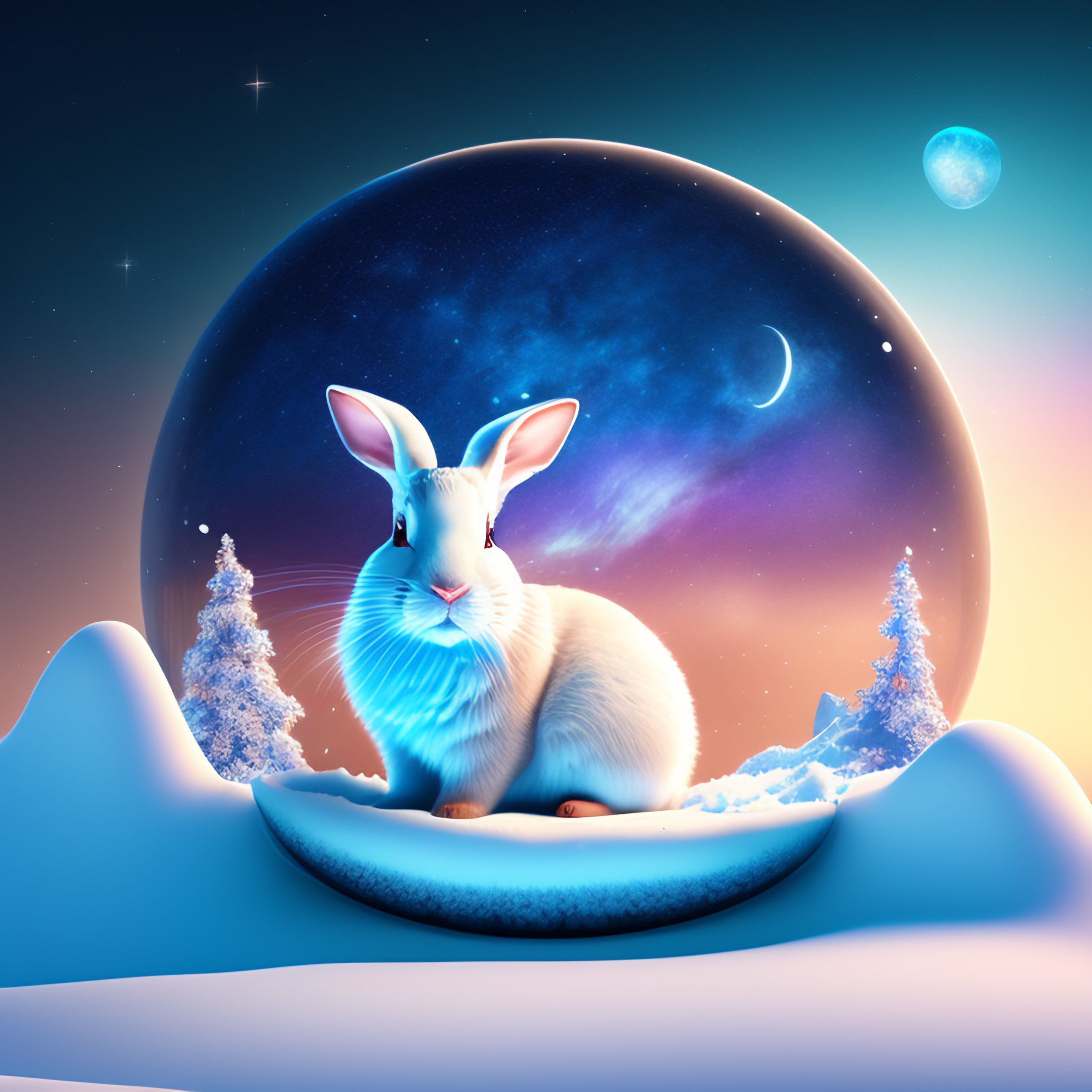 Lexica - Cartoon style, on the snow, a snow-white rabbit, cool and cute ...