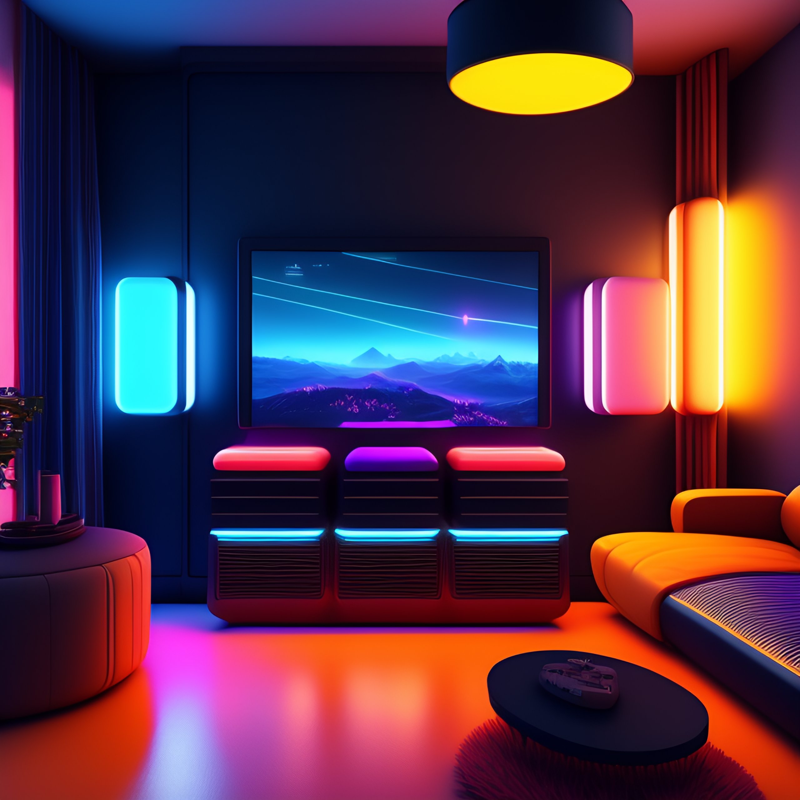 Lexica - Detailed isometric futuristic gaming room, neon lights, unreal engine render, video ...