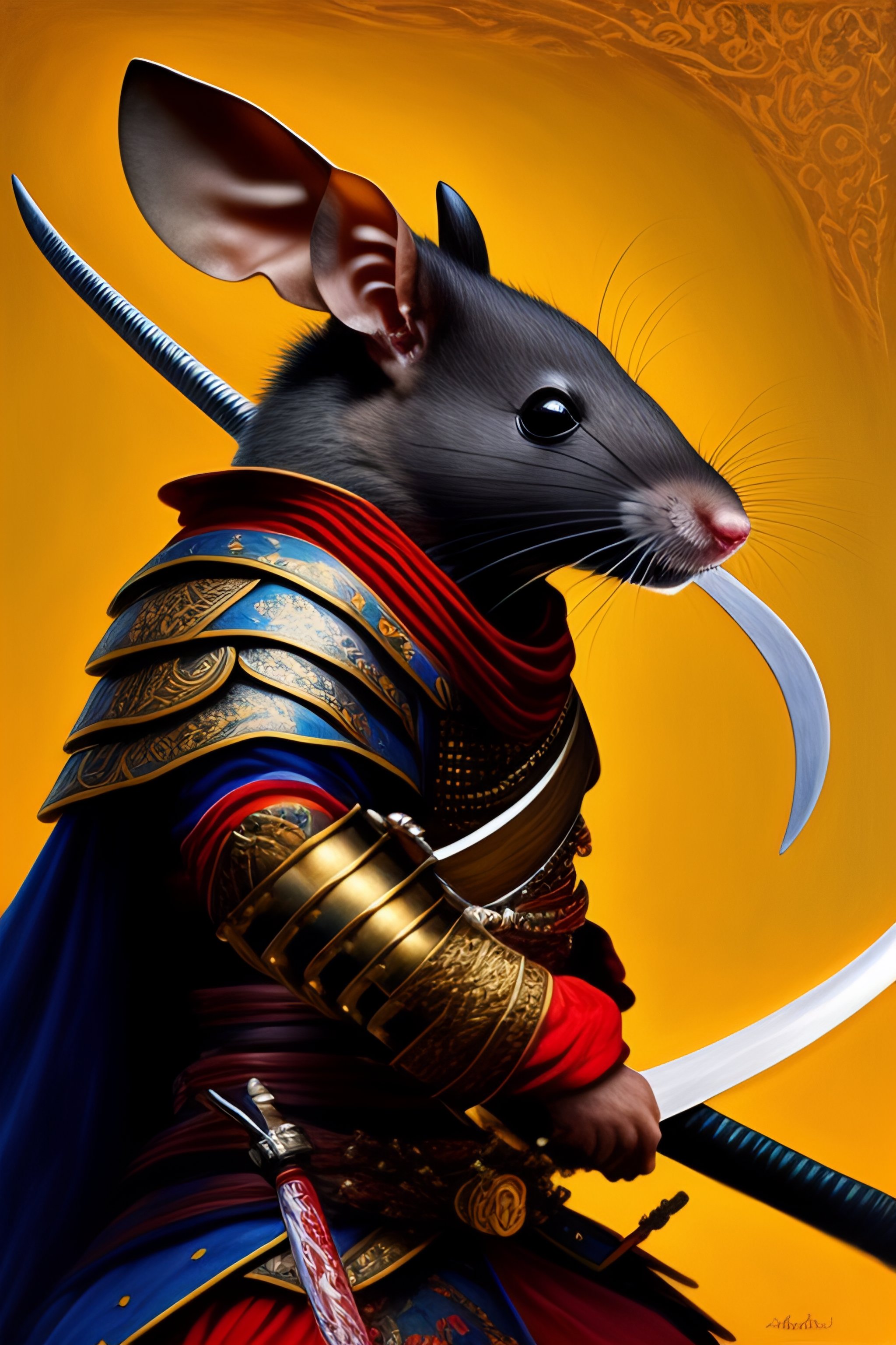 Lexica - Assassin rat with a samurai suite, with a katana, van gogh style