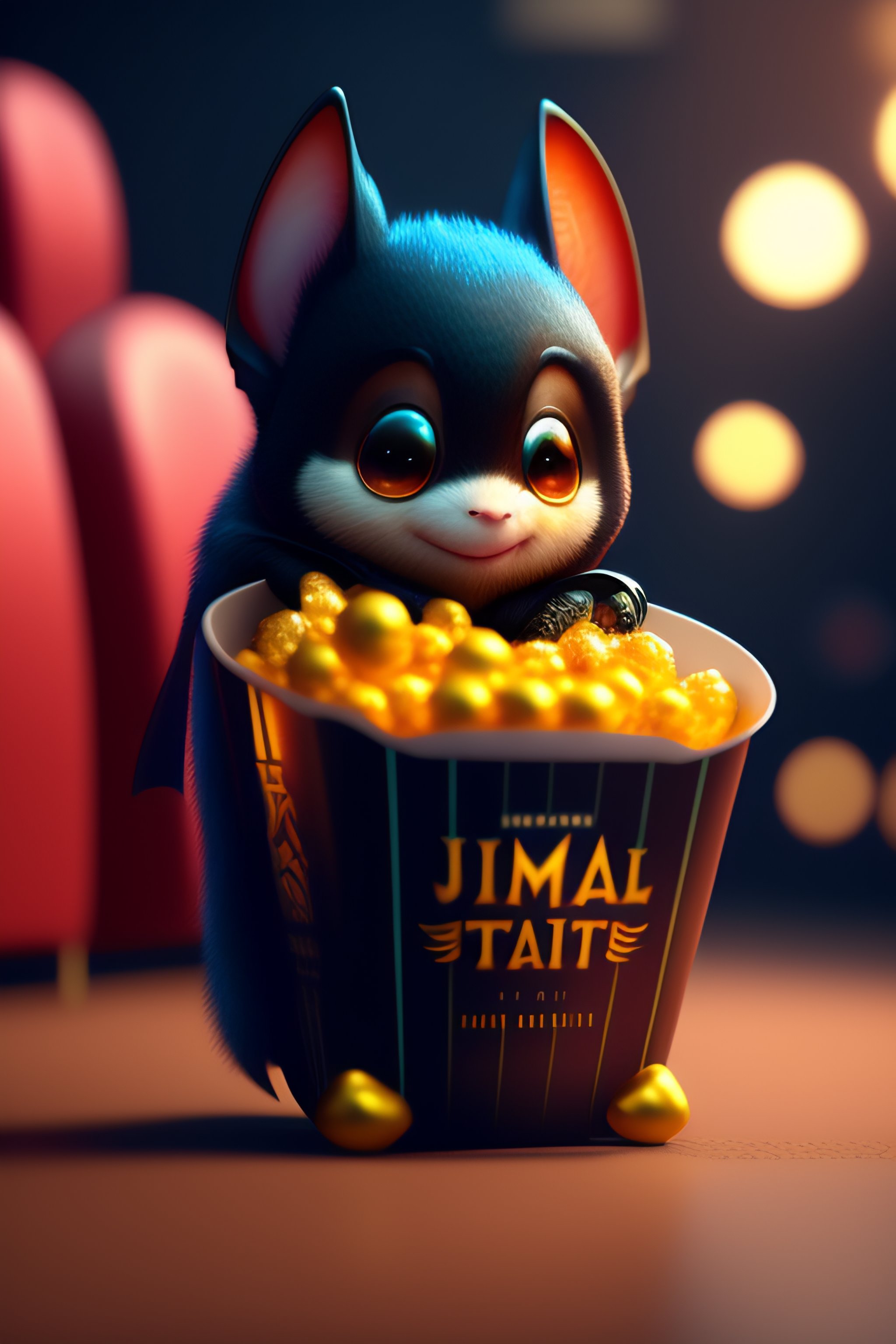 Lexica - Cute small humanoid bat sitting in a movie theater eating ...