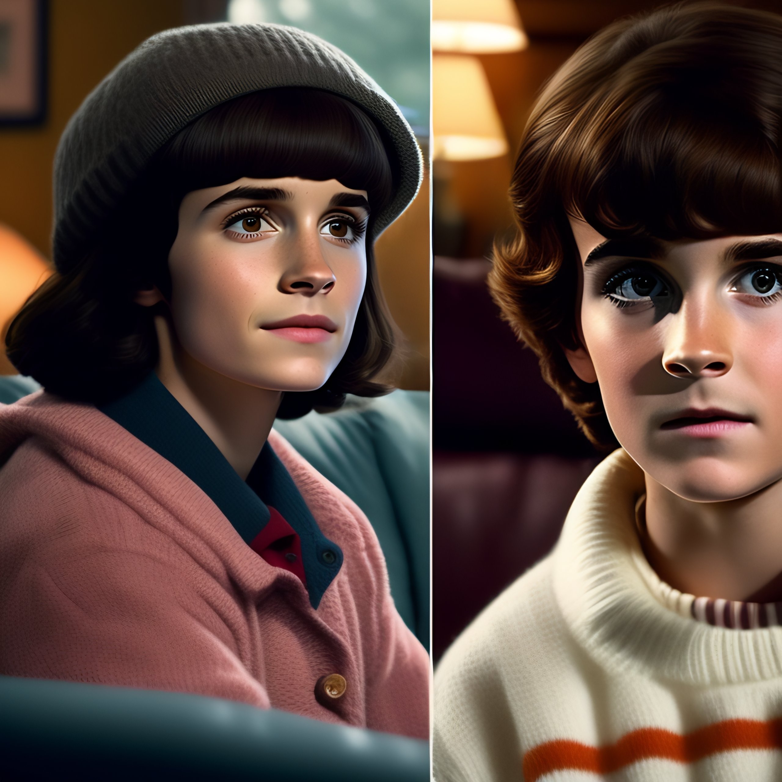 Lexica - Brother and sister on couch, stranger things, Emma Watson as ...