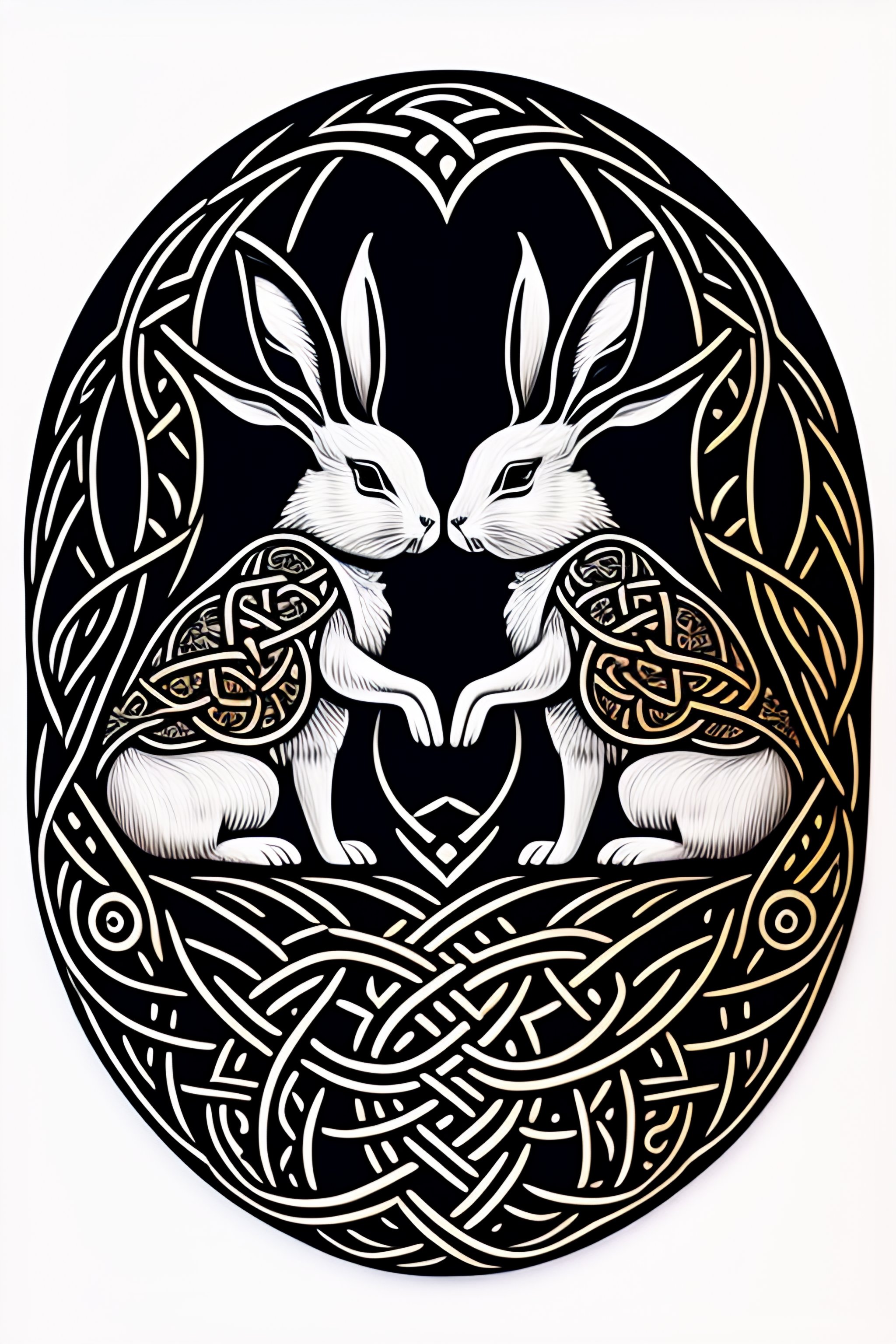 Lexica - 2 beautiful rabbits facing each other, other worldly tribal ...