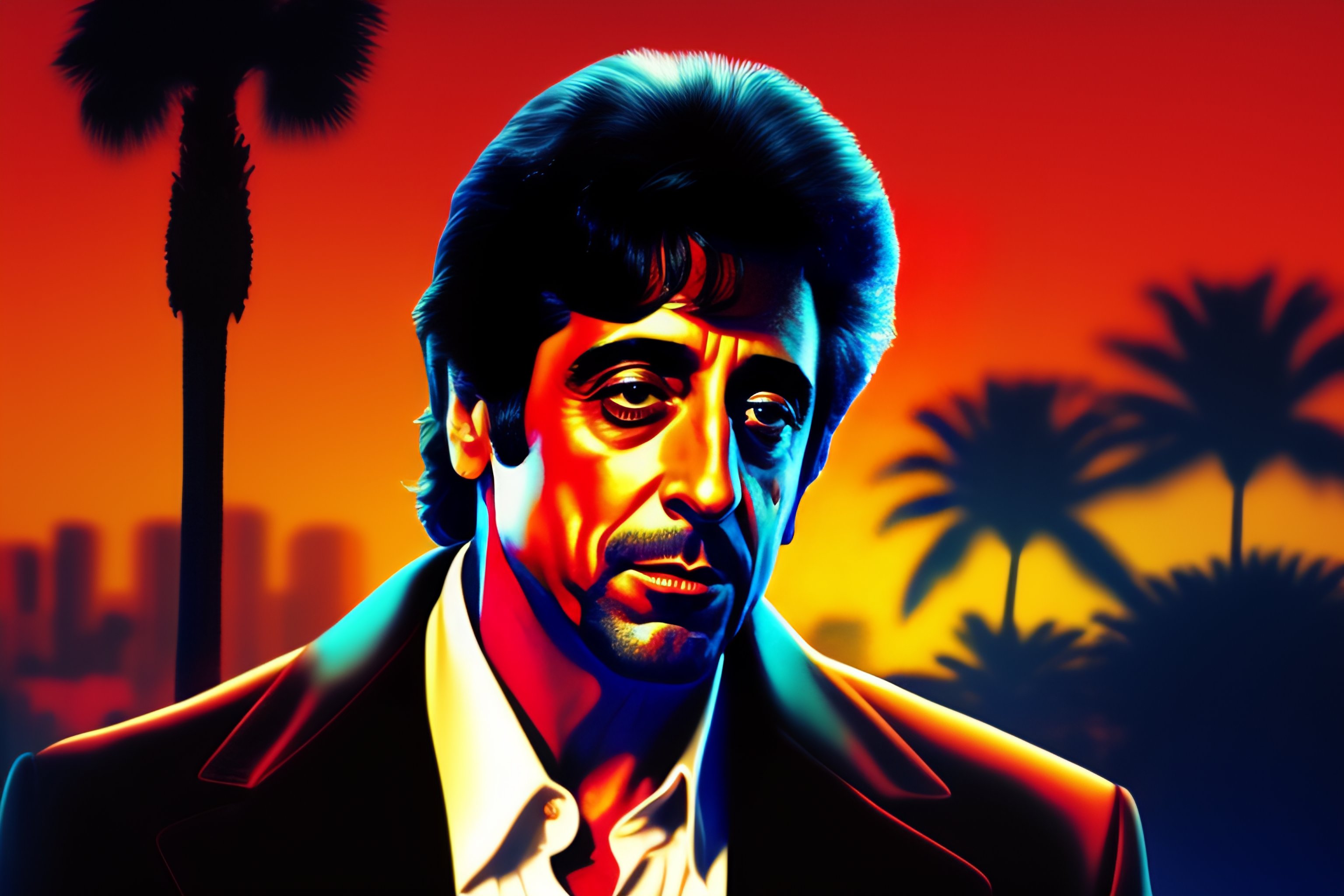 Lexica - Al pacino scarface, Miami, colors, palms