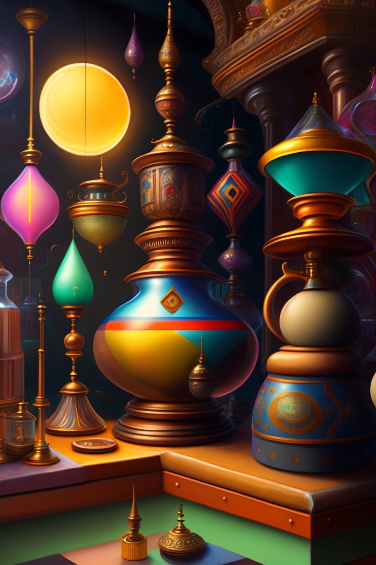 Lexica - Surreal abstract painting of a cluttered fantasy medieval ...