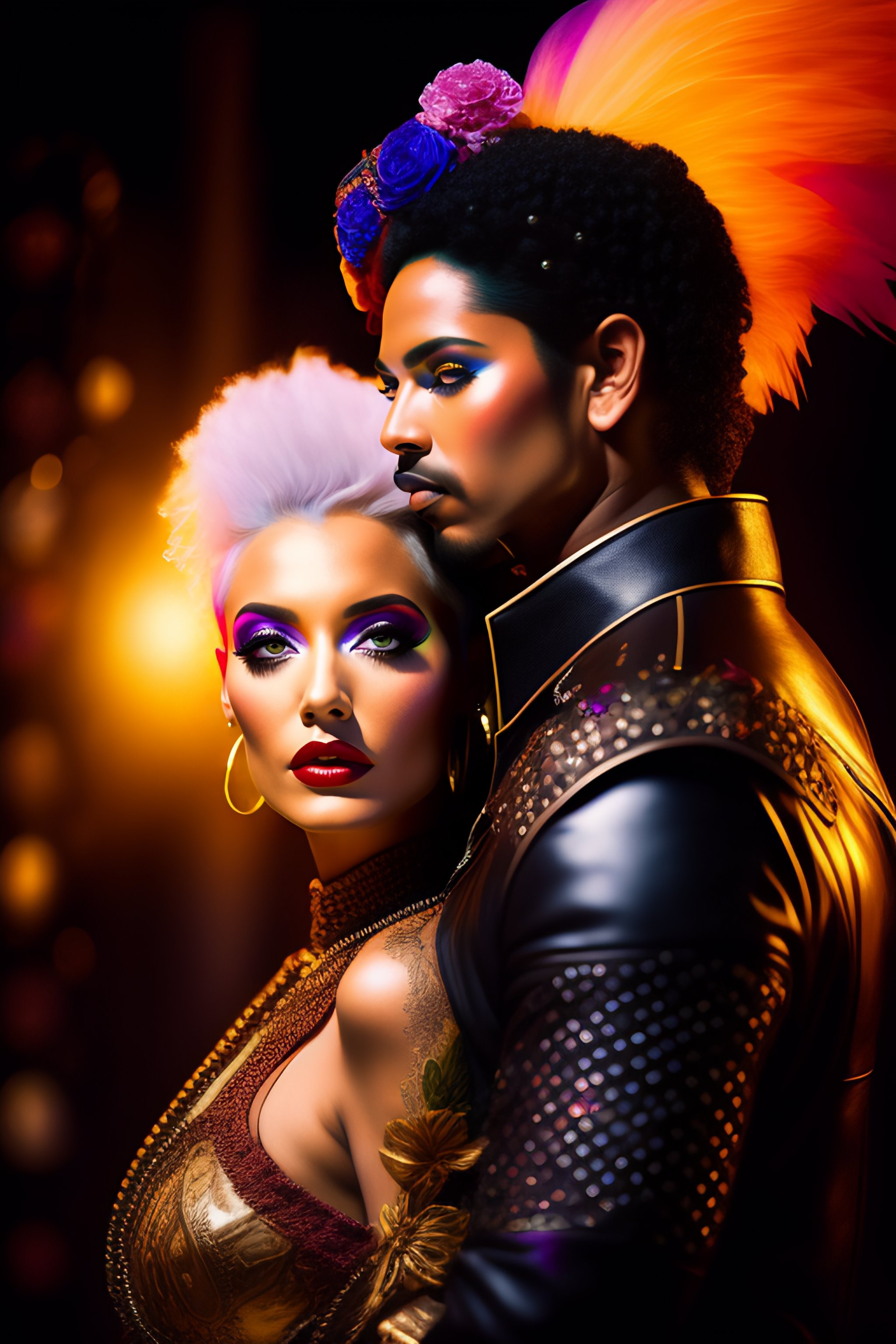 Lexica - Painting of a short hair punkgirl and rasta man falling in ...