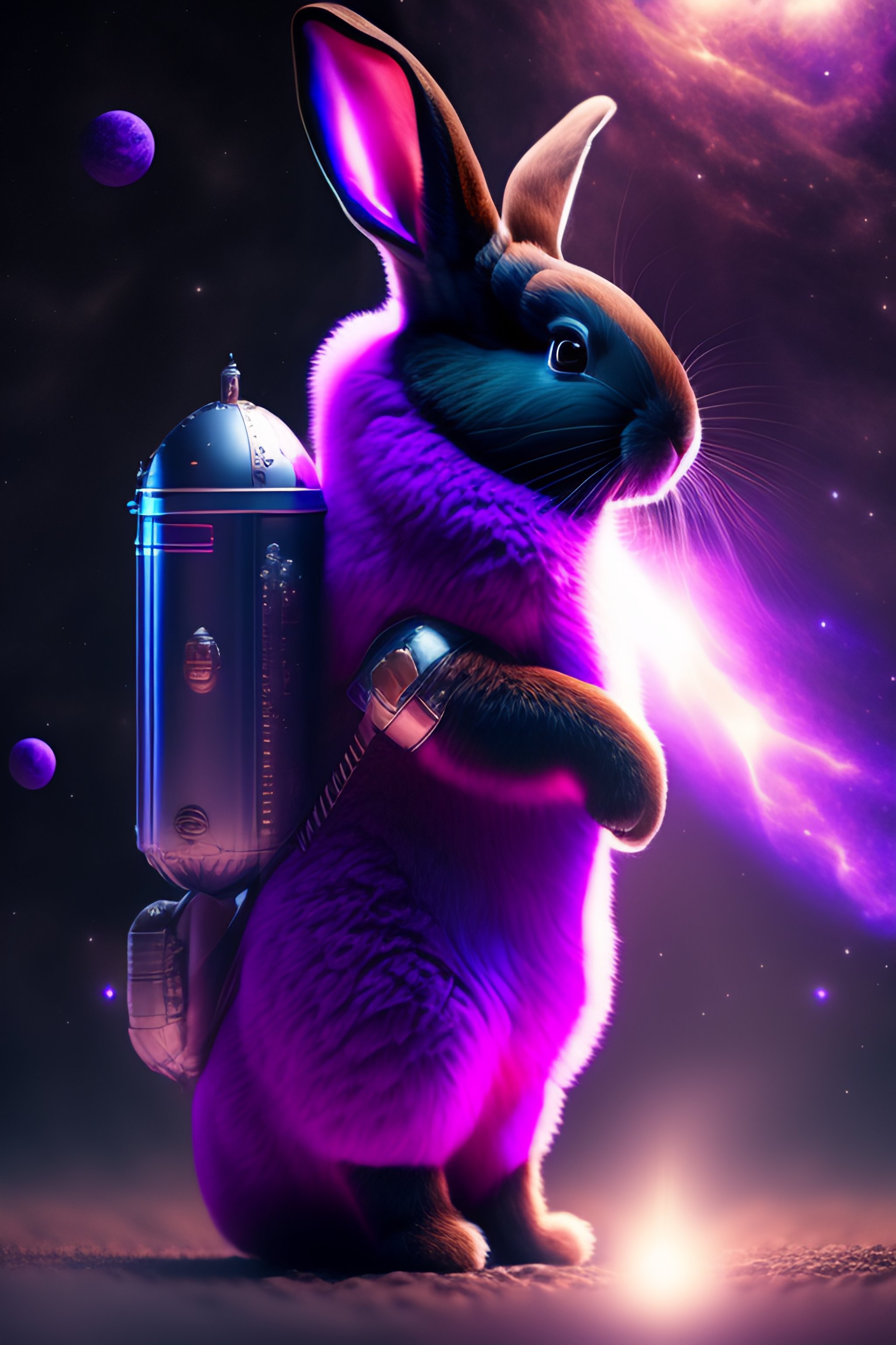 Lexica - A dark purple head Bunny in space suits, surrealism, retro ...