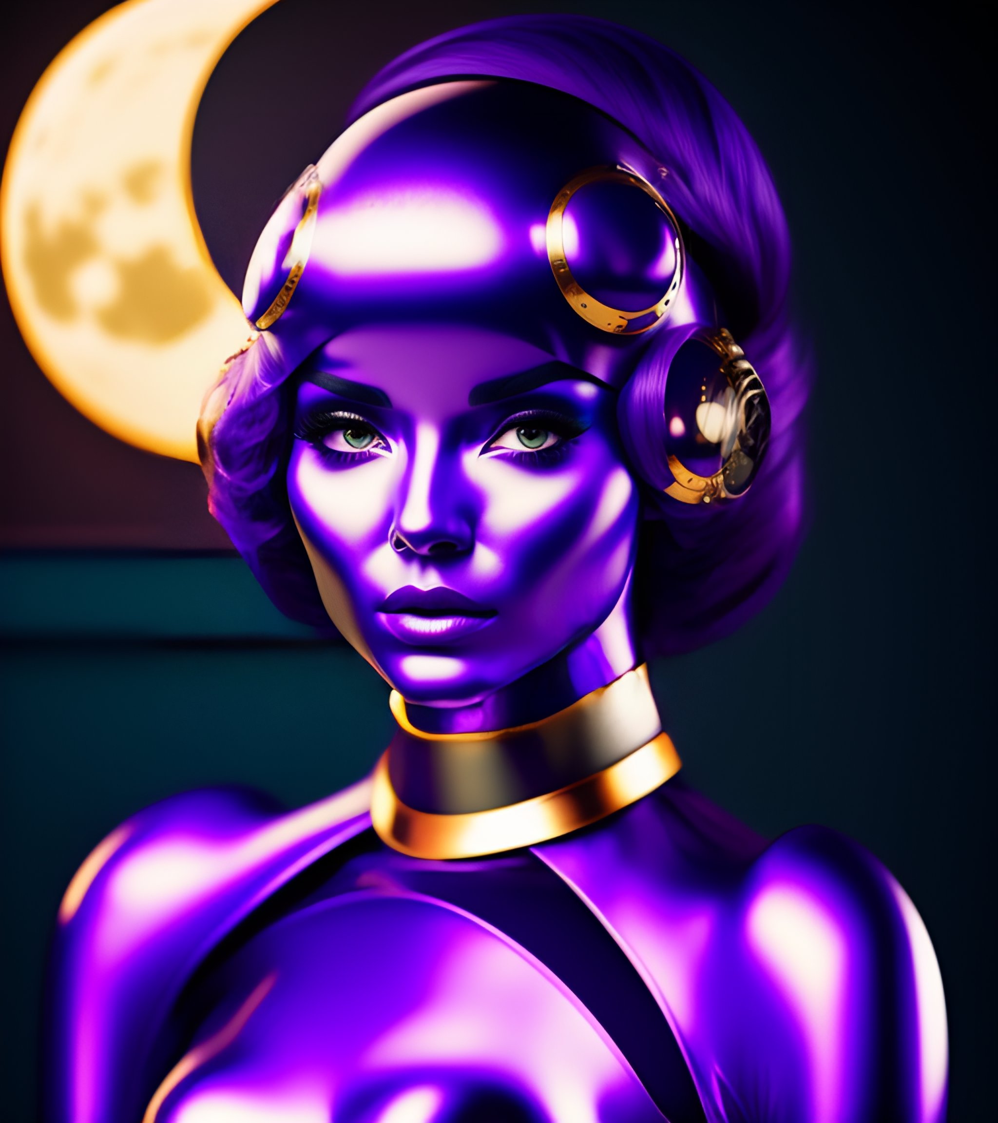 Lexica - Portrair a metallic purple girl robot whith th moon