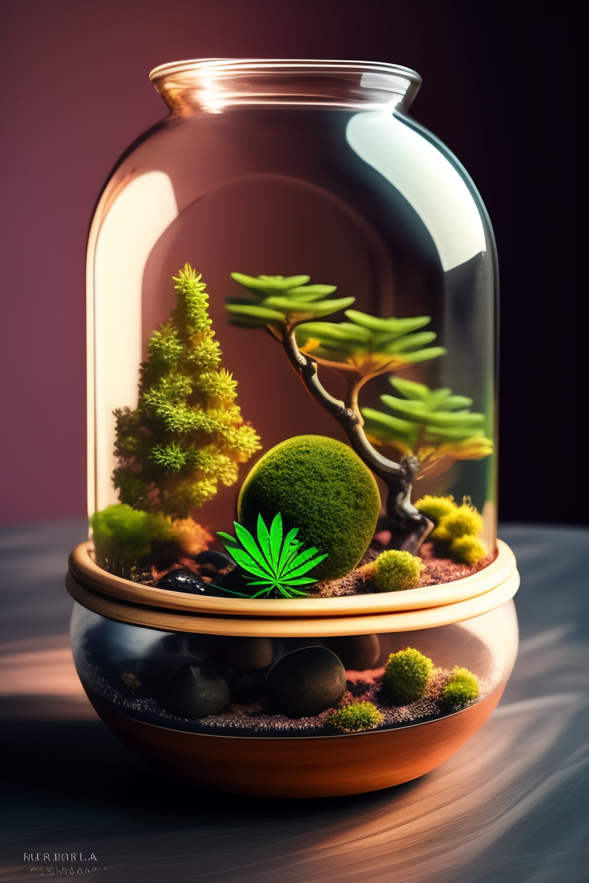 Lexica - Cute terrarium with a little cannabis bonsai
