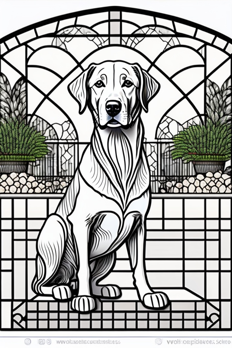 Lexica - Labrador, Coloring page for adults, bold lines, dark lines ...