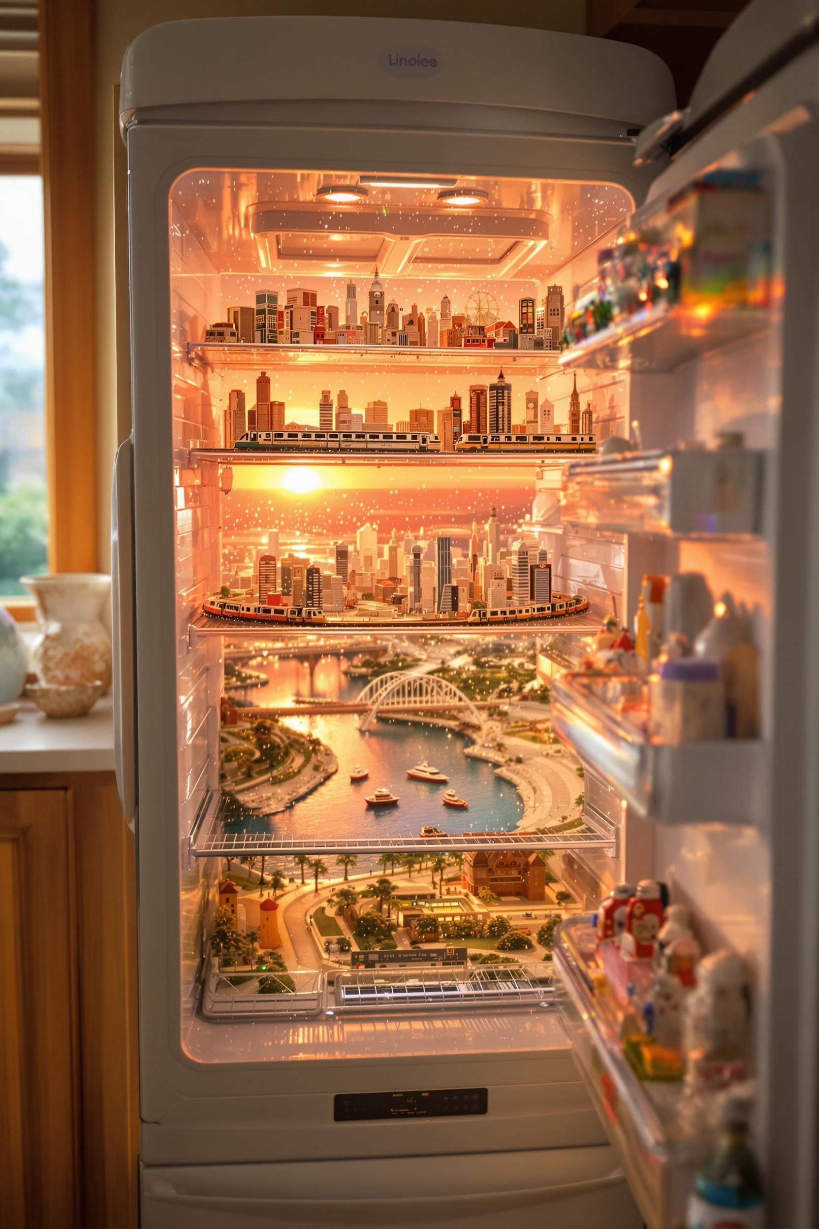 Lexica - A hyper-realistic photo of an ordinary refrigerator opened to ...