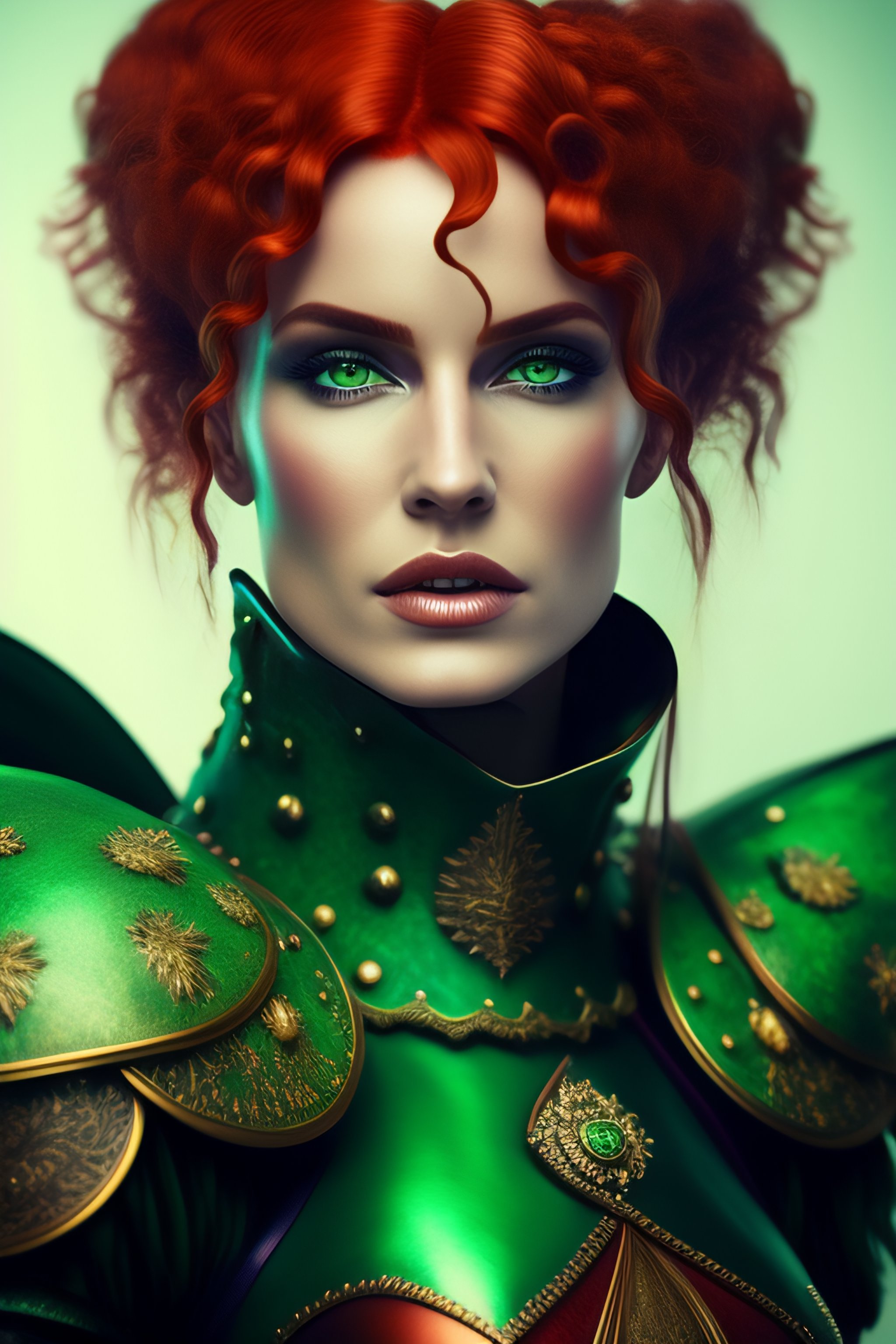 Lexica - A close-up of a Scottish woman with wild red hair in green ...