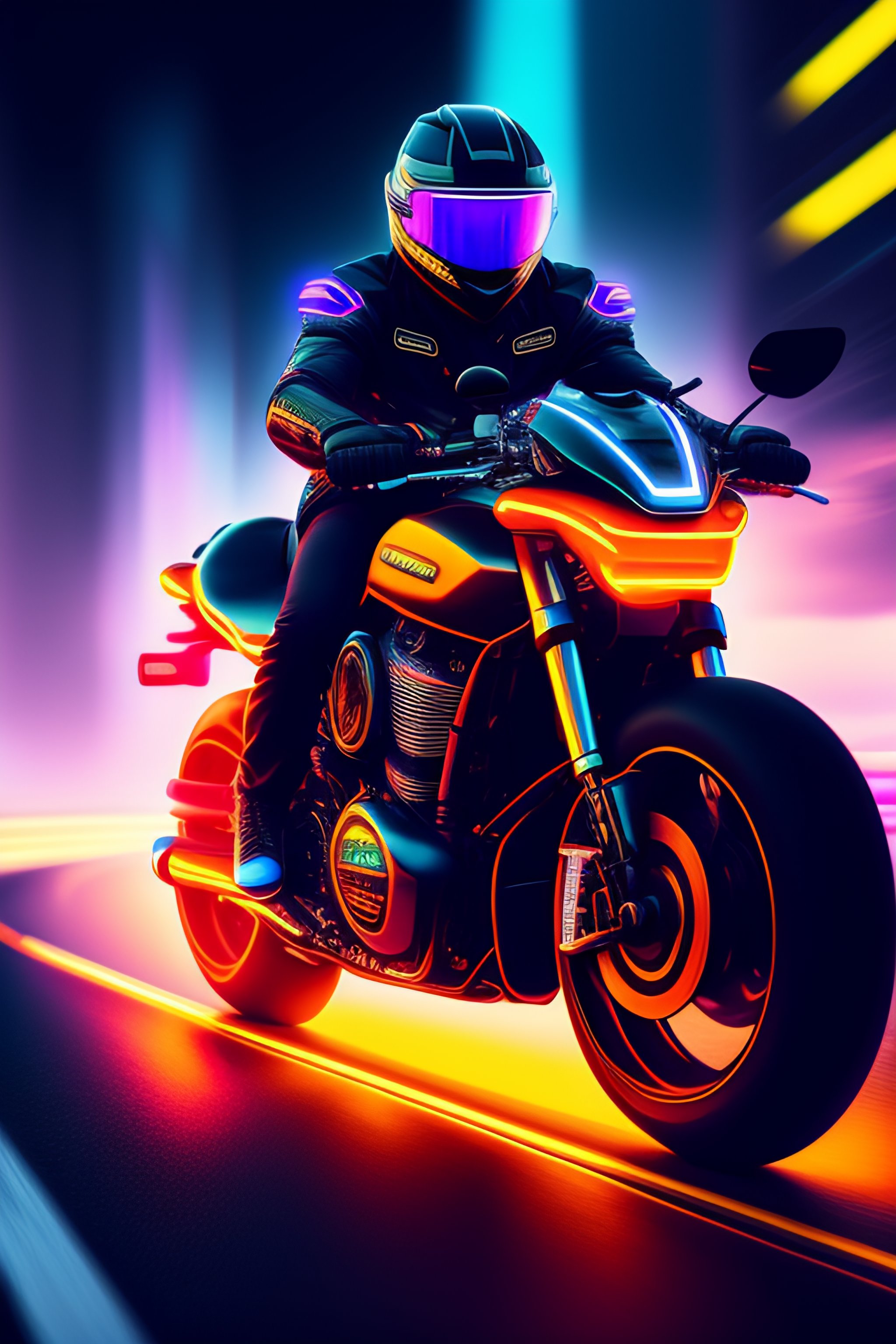 Lexica - Man driving a sport motorcycle in the future, neon, cyberpunk ...