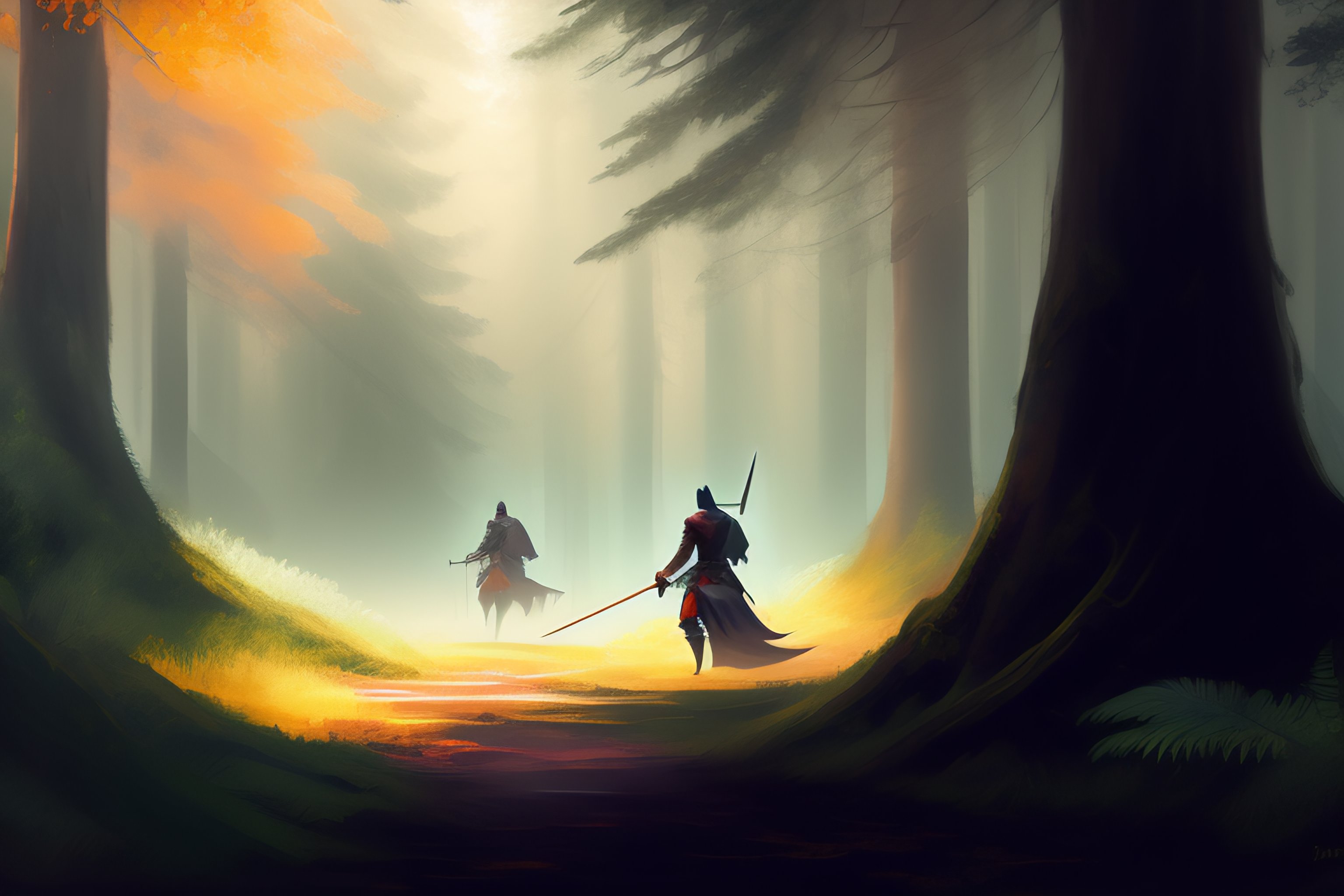 Lexica - Concept art digital painting of two warrior fighting in the ...