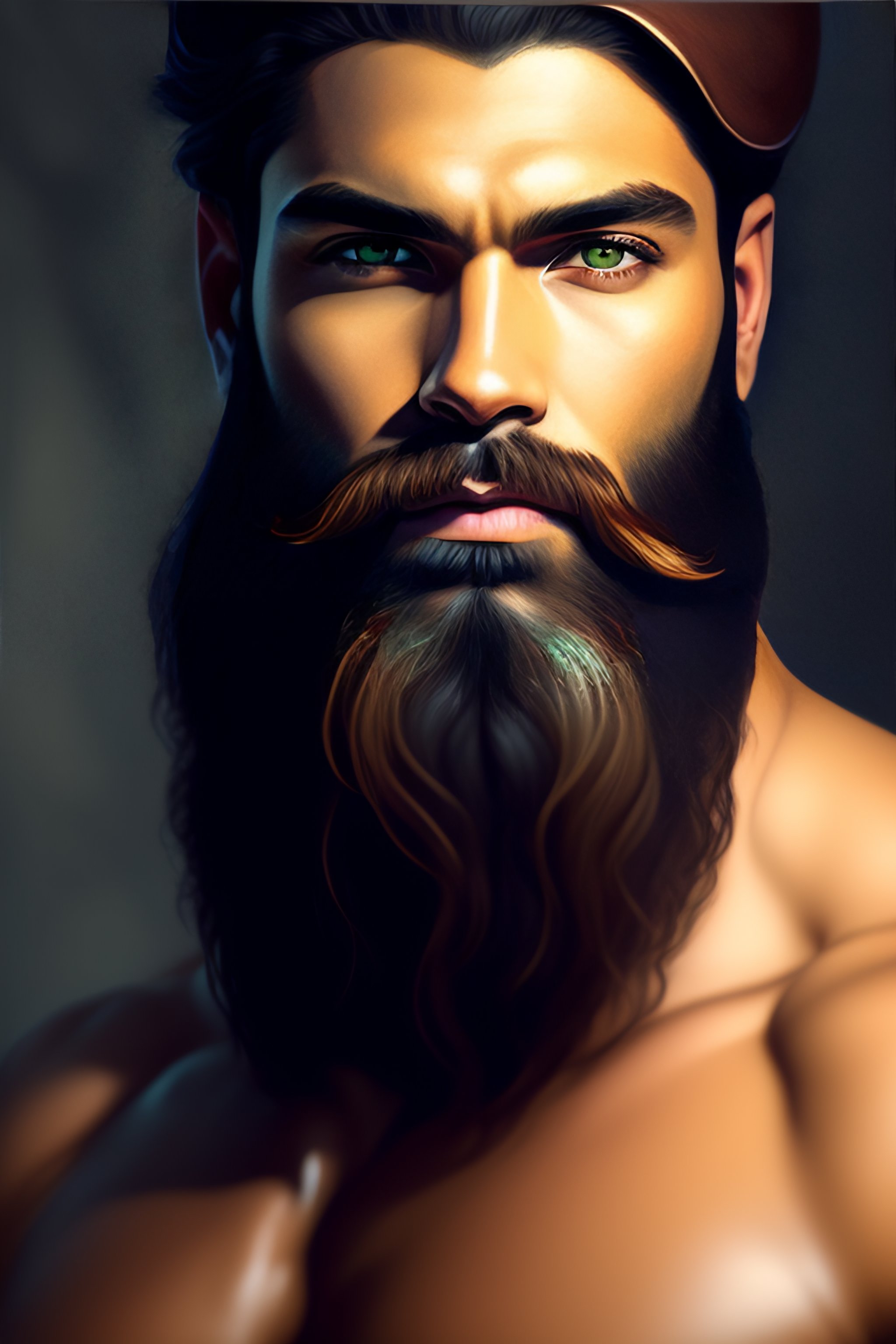 Lexica - Realistic portrait of a natural strong bearded man, shaped ...