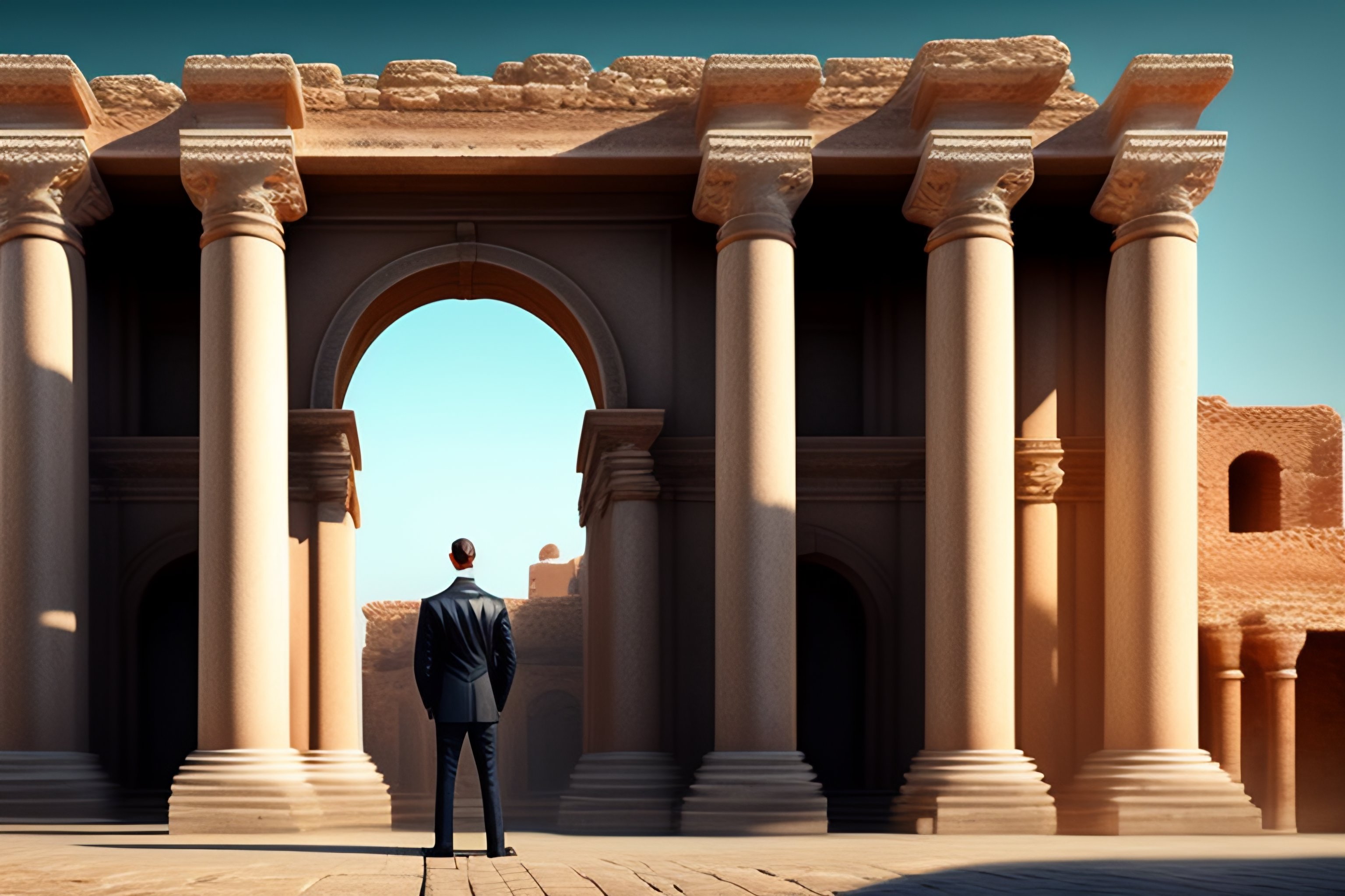 Lexica - Man standing infront of roman architure