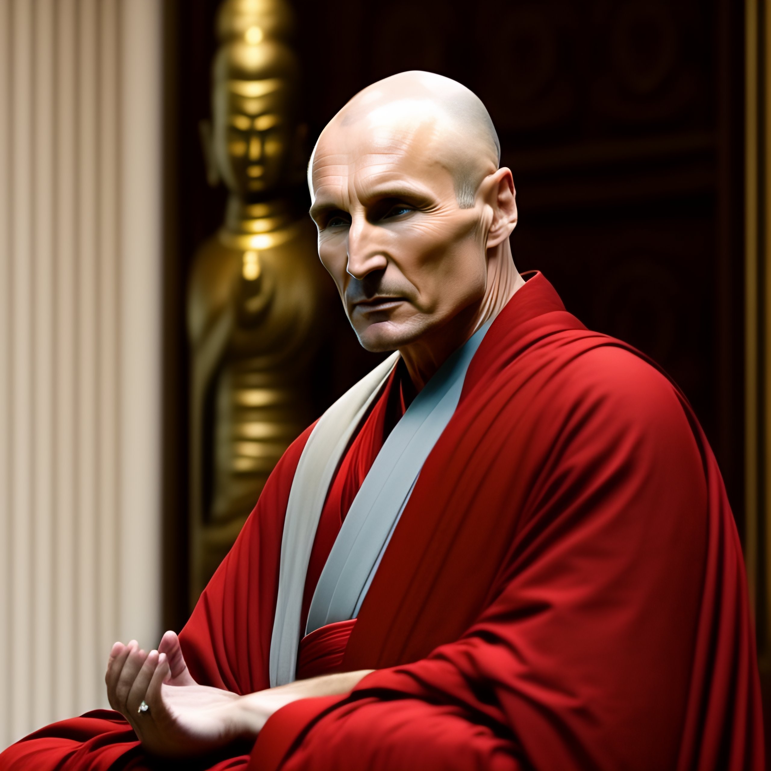 Lexica - Liam Neeson as a bald Buddhist priest practicing meditation ...