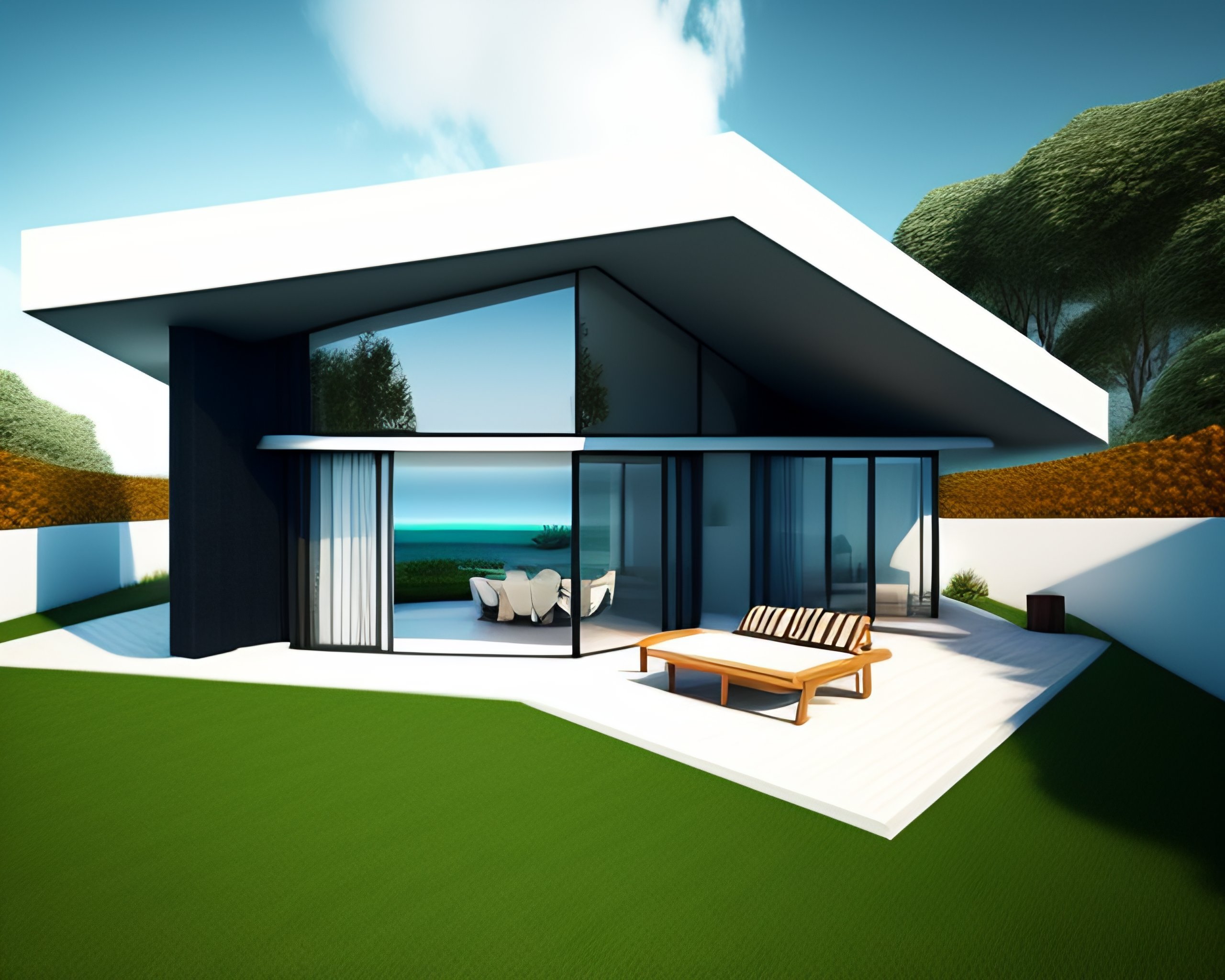 Lexica - Modern house in a shape of triangle , at the beach with pool ...