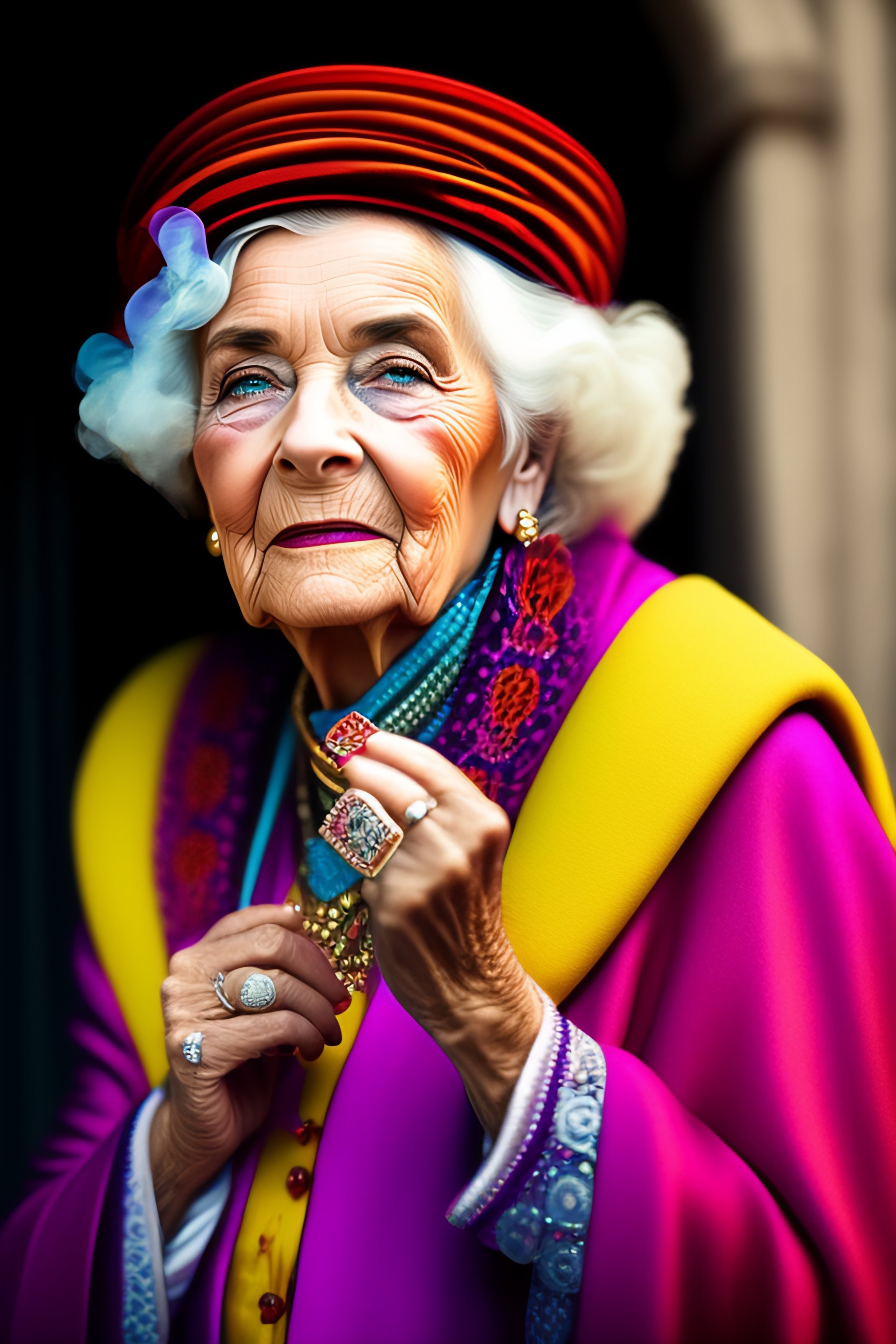 Lexica - Glorious extravagant colourful old lady smoking a cigar, rebel ...