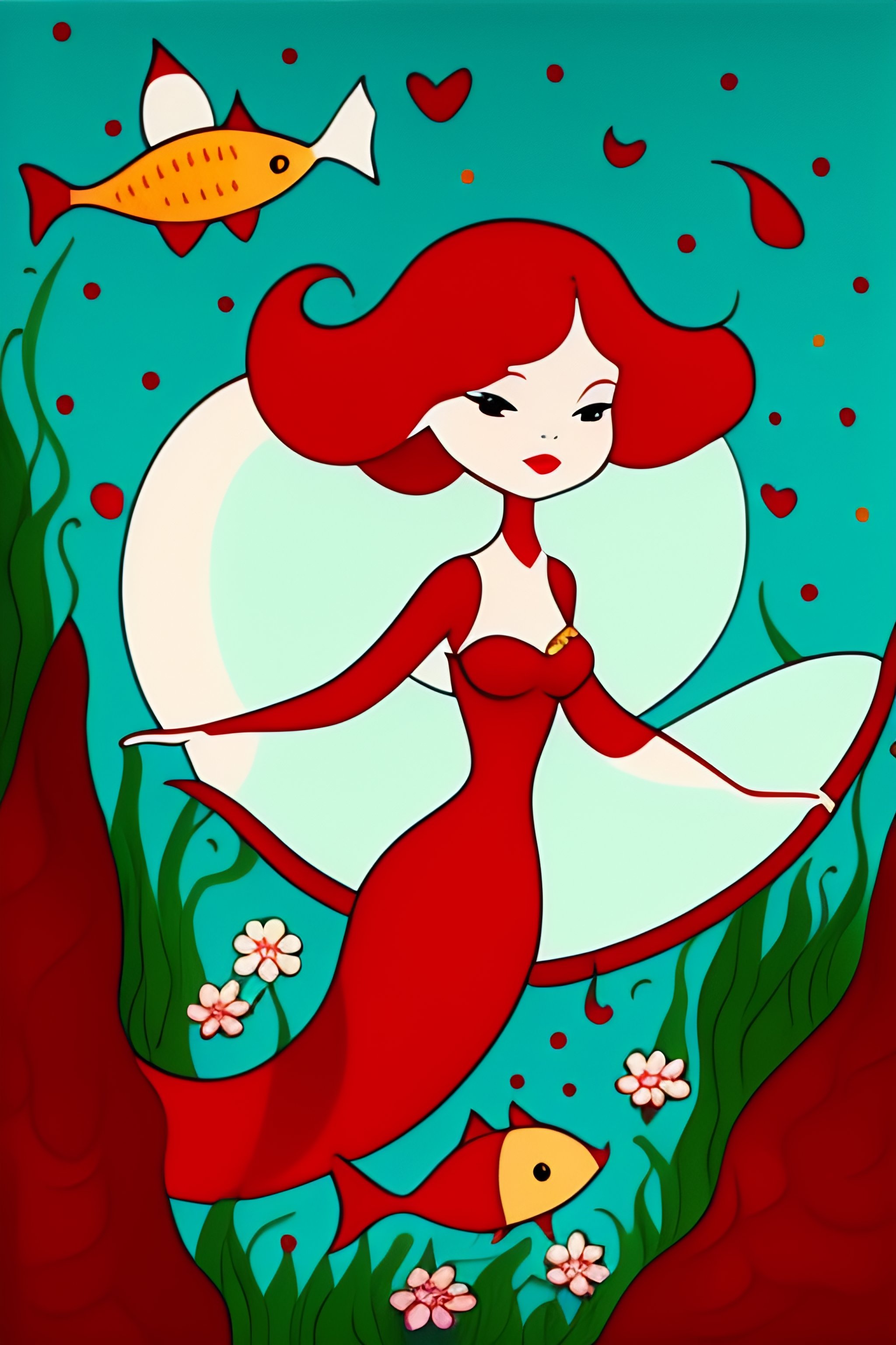 Lexica - Red haired librarian mermaid dancing with Moomin