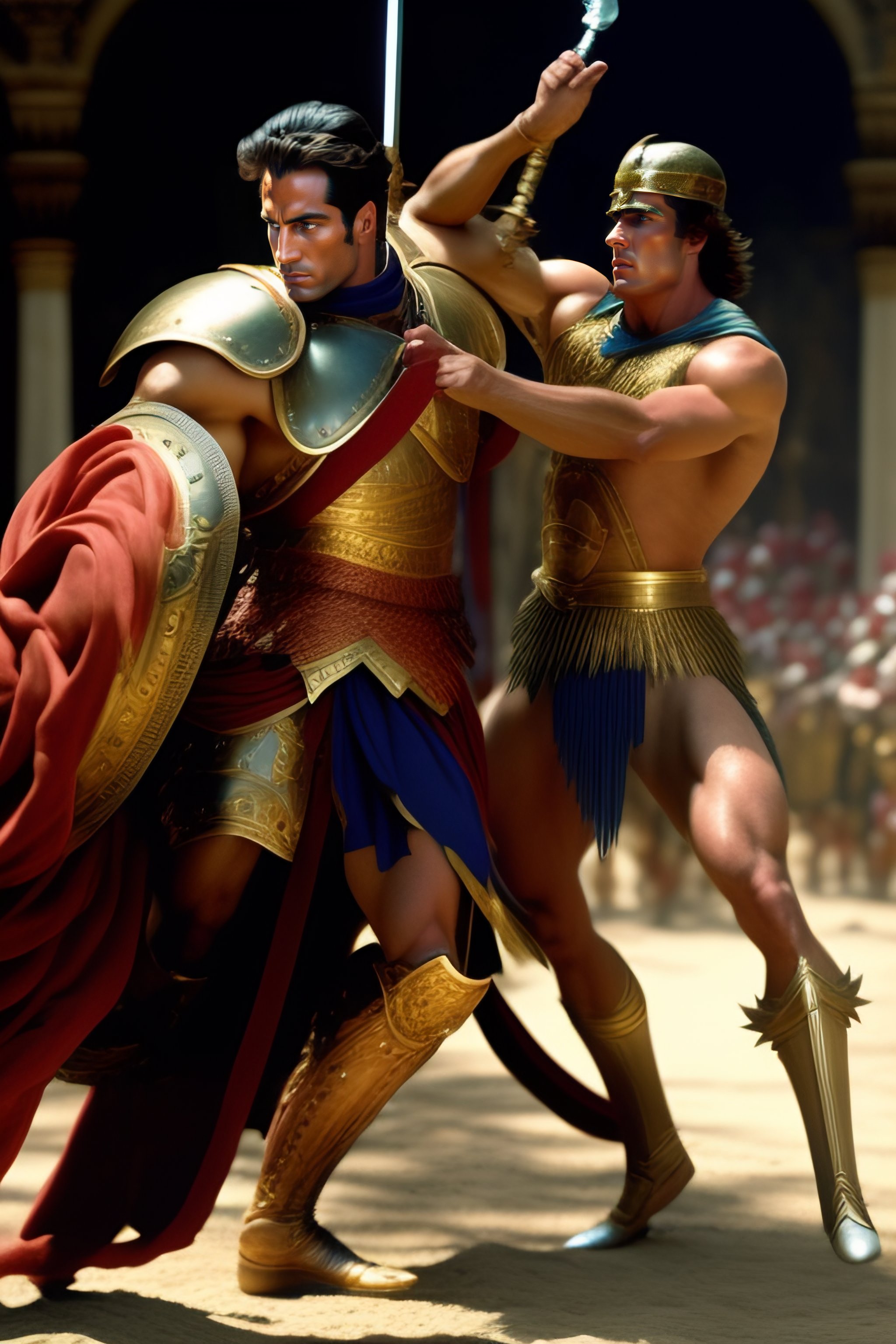 Lexica - Achilles defeating Hector. they fuight in full armour