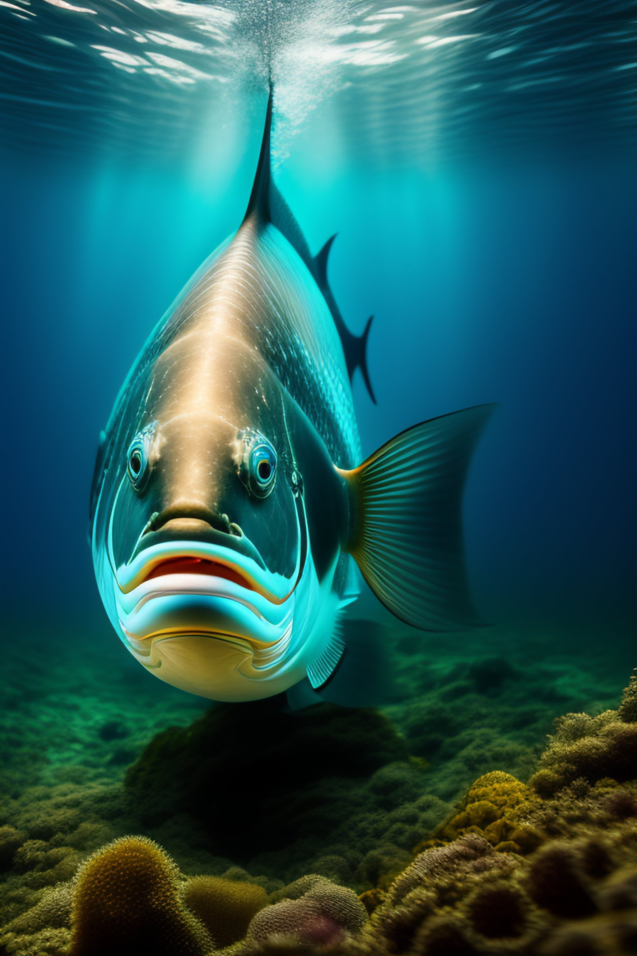 Lexica - Realistic studio photograph of a deep sea fish deep underwater ...