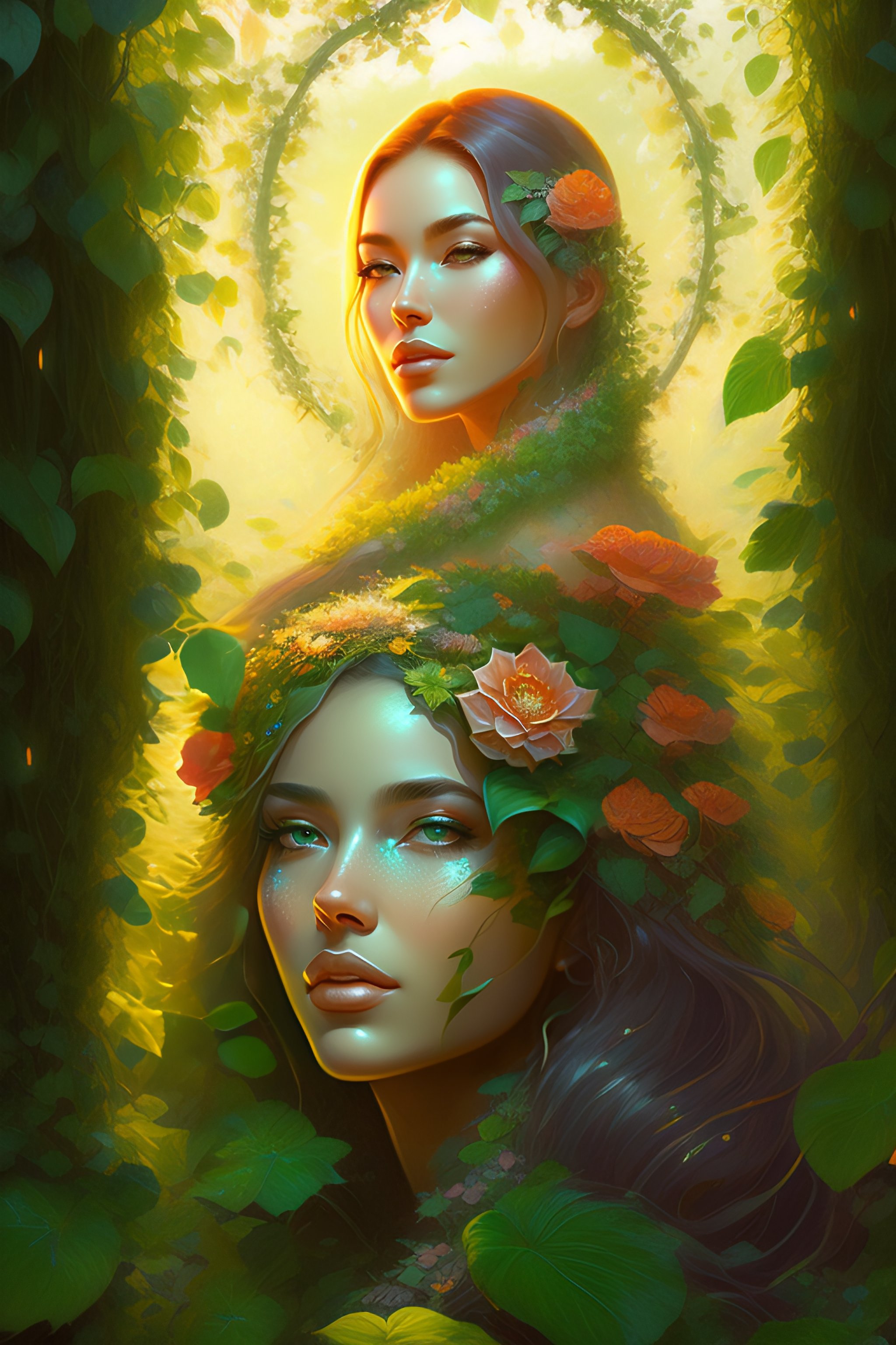 Lexica - Organic cyborg beauty portrait overgrowth, flower ivy splash ...