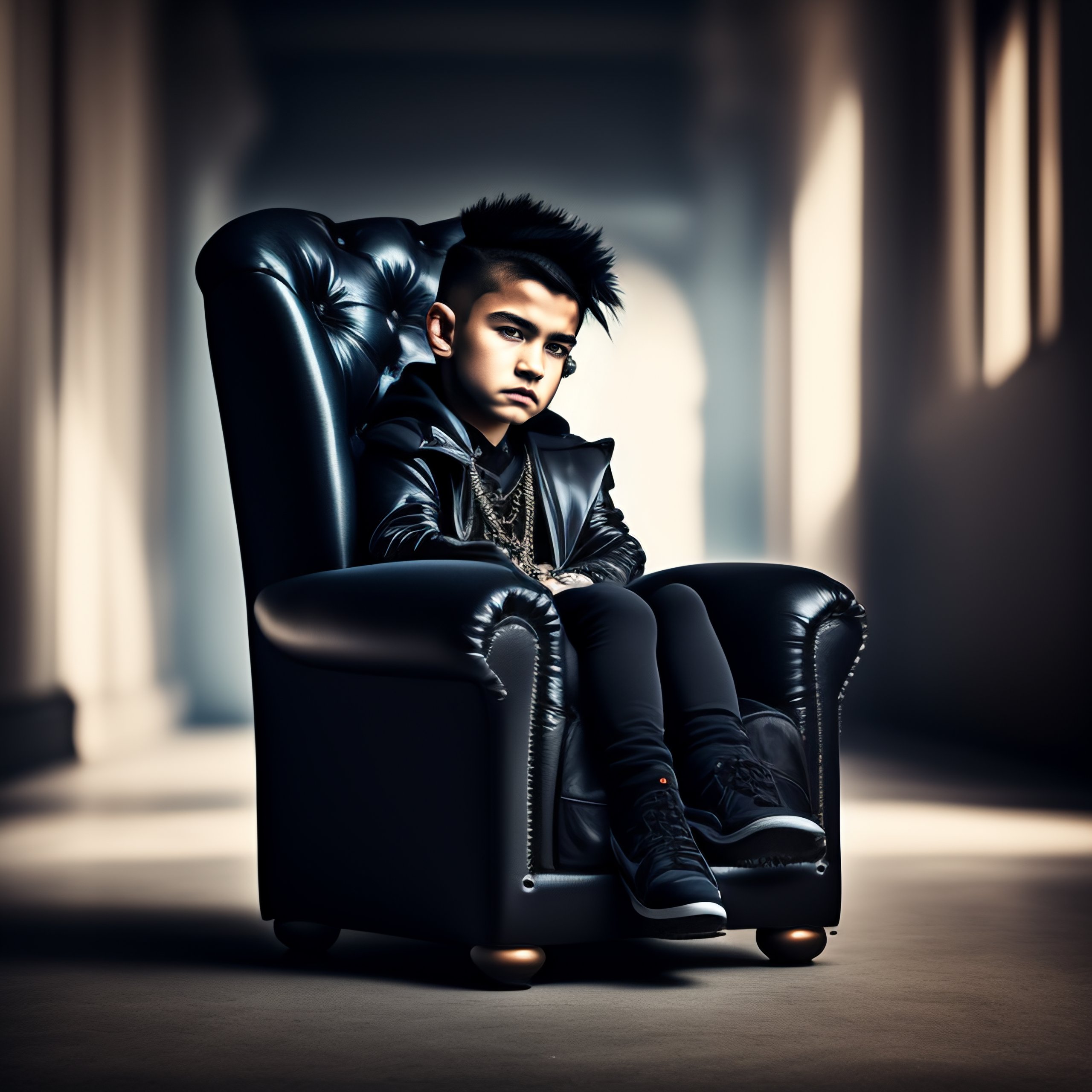 Lexica - A edgy goth kid sitting on a chair, highly detailed photography