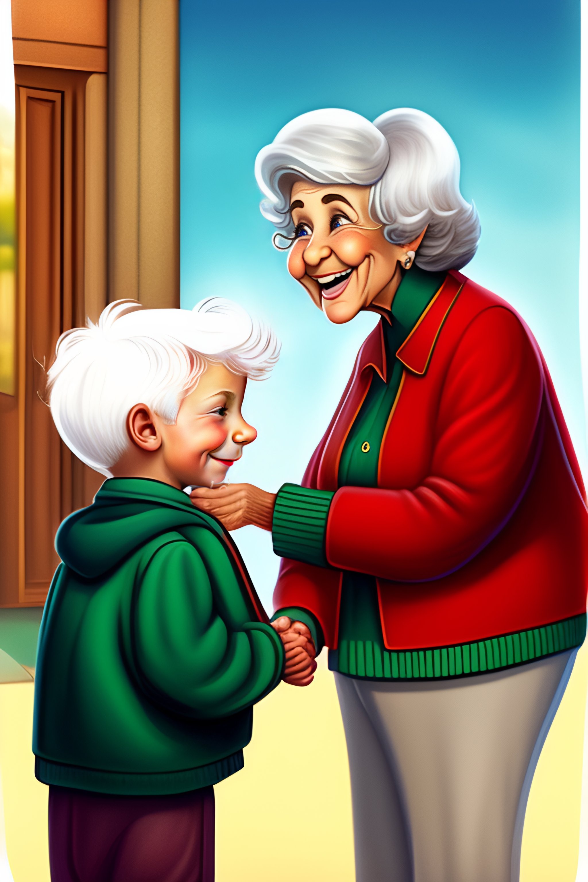 Lexica - Cartoon Caucasian grandmother, short white hair, saying thank ...