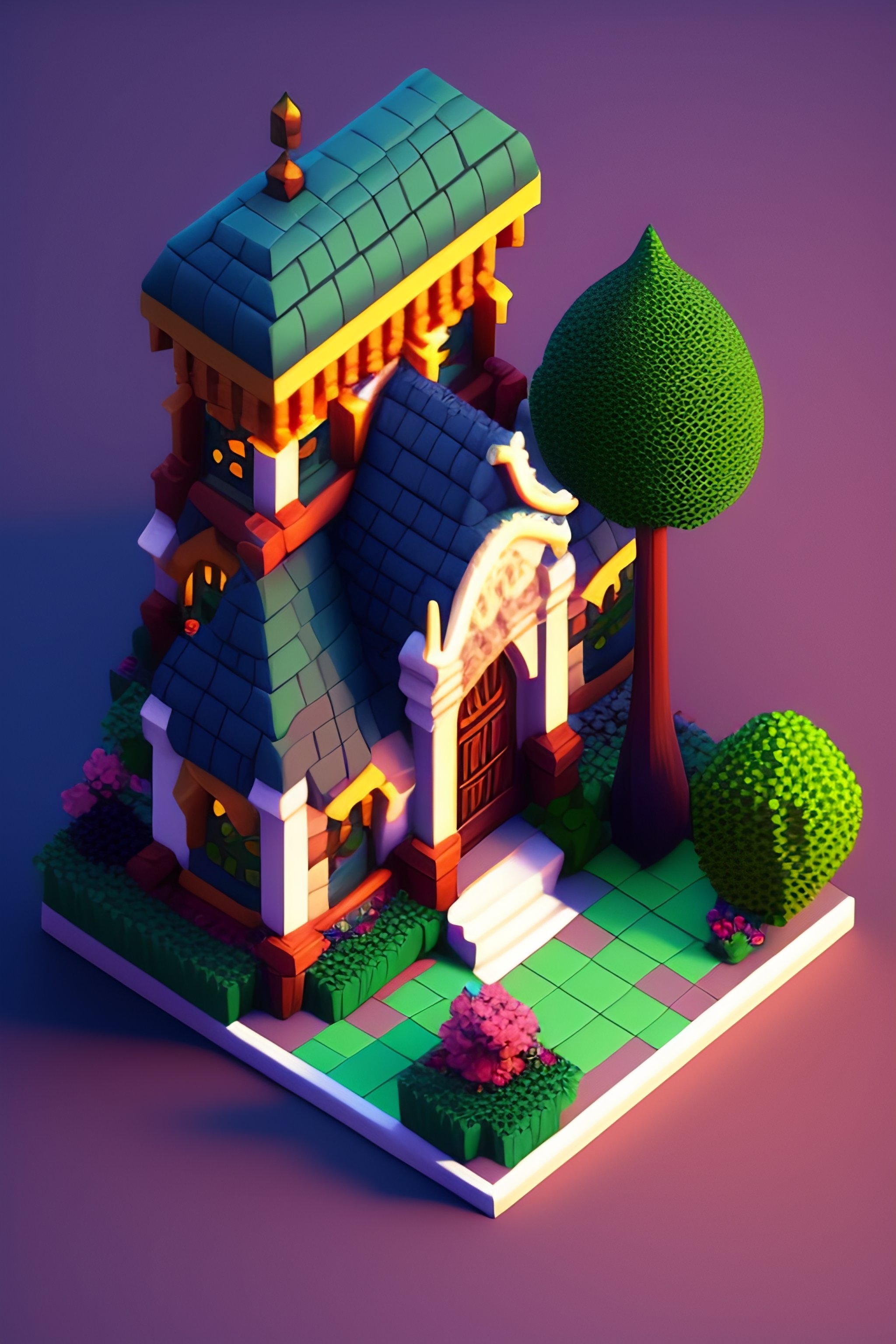 Lexica - Detailed isometric mansion, pixel art, unreal engine voxel render