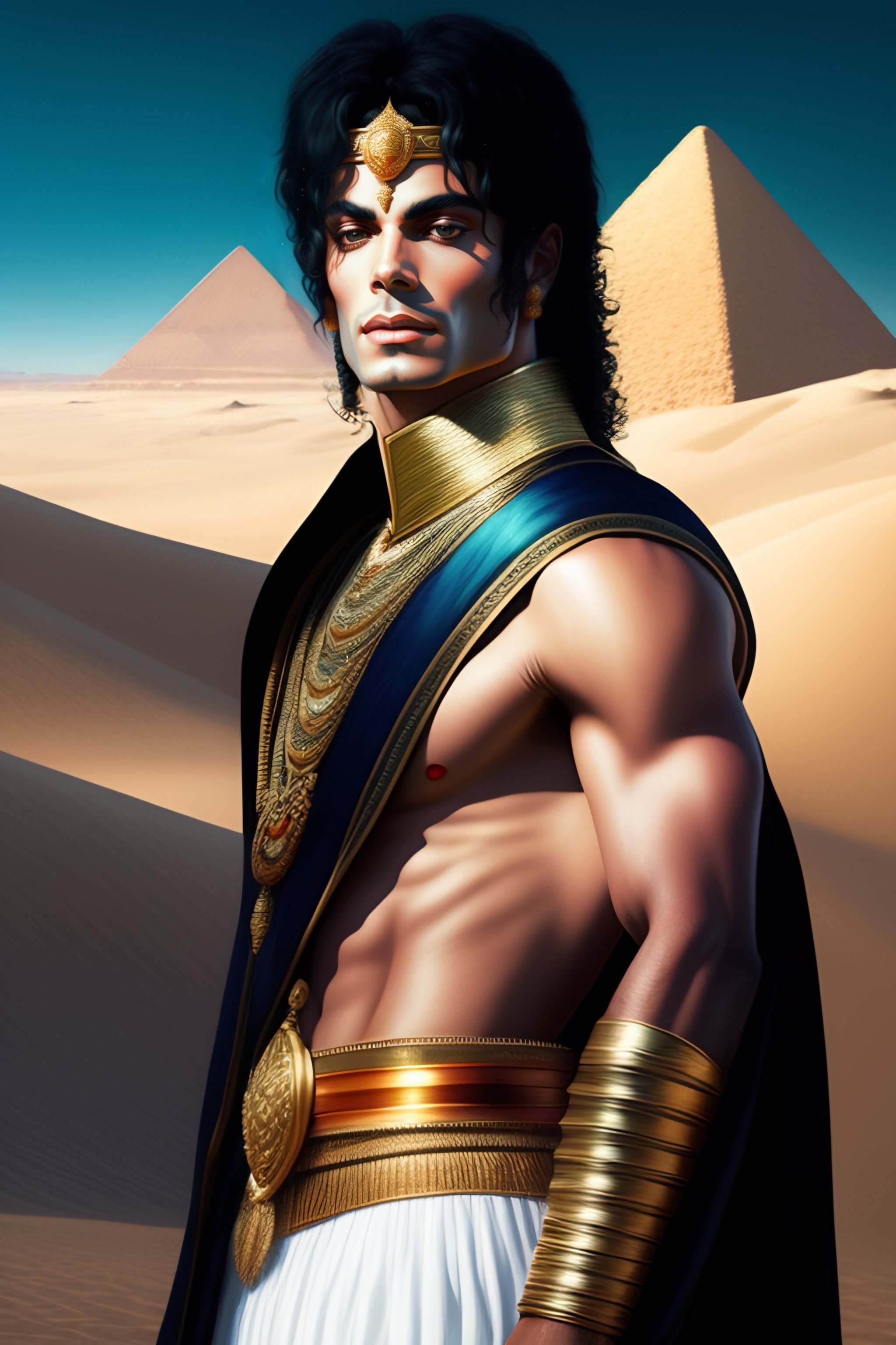 Lexica - White 90s michael jackson black hair , as king, god of desert ...