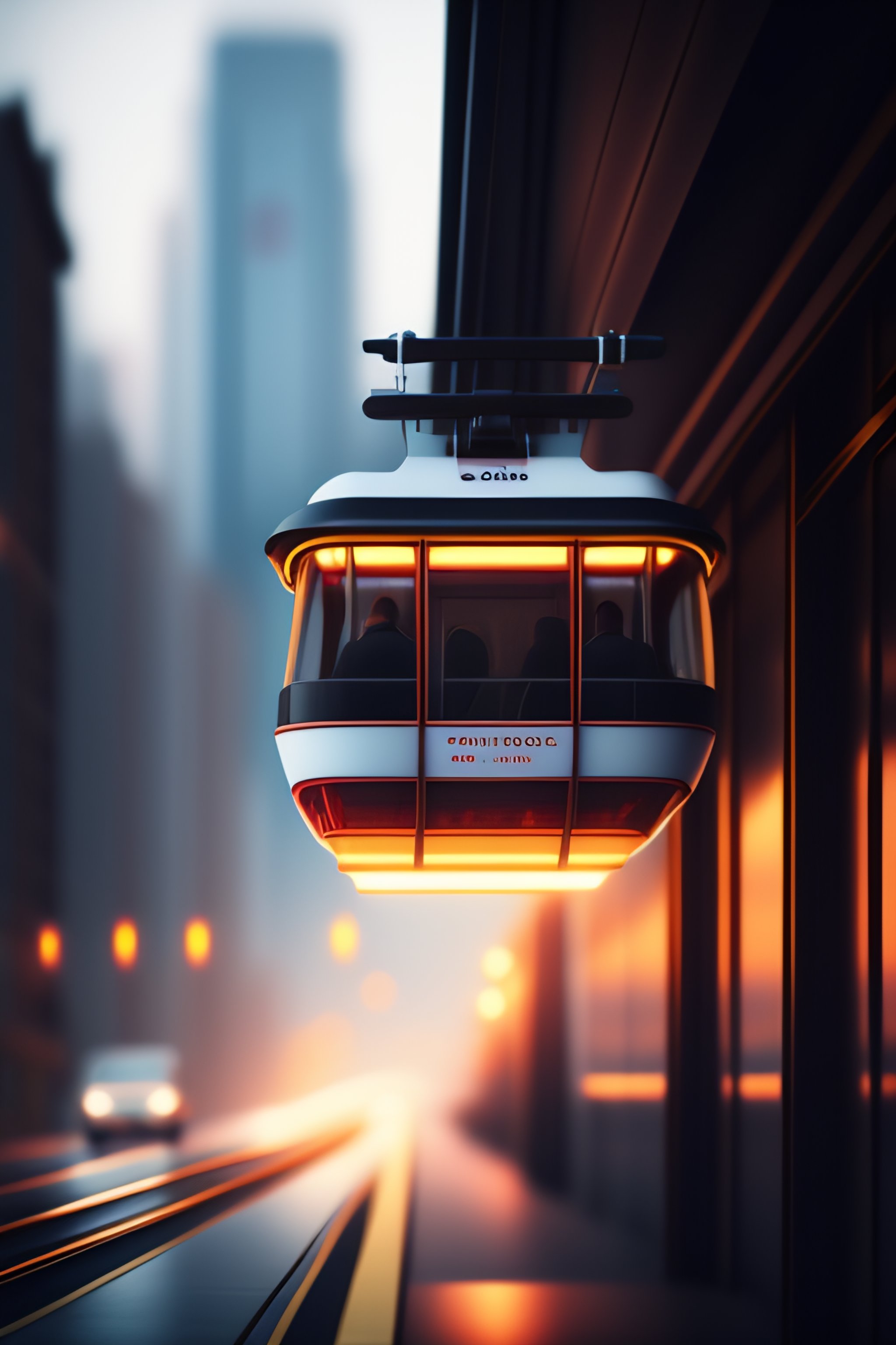 Lexica - Modern cable car hanging above the road in a city, 4K, octane ...
