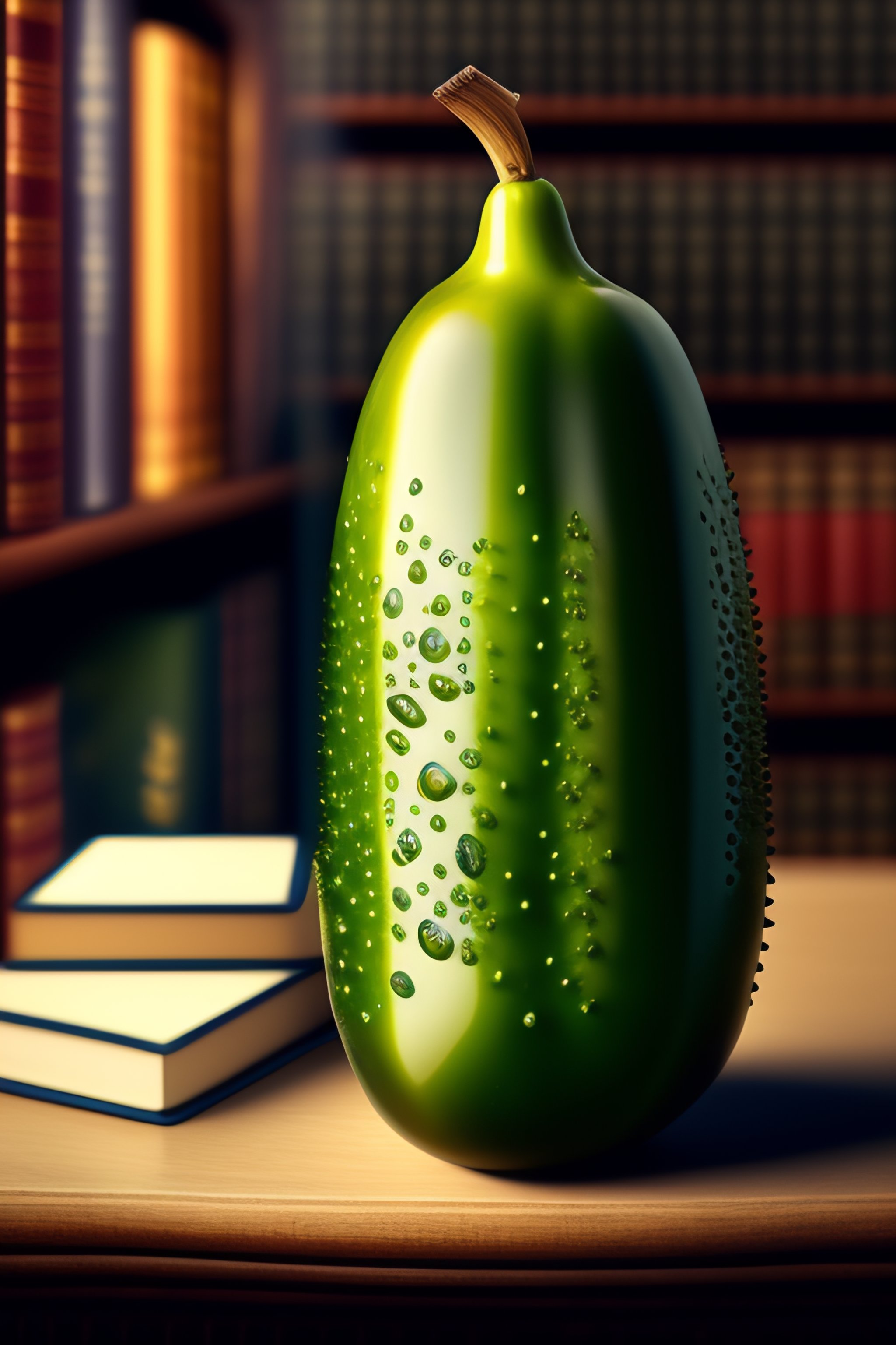 Lexica - Potrait of a pickle in a library