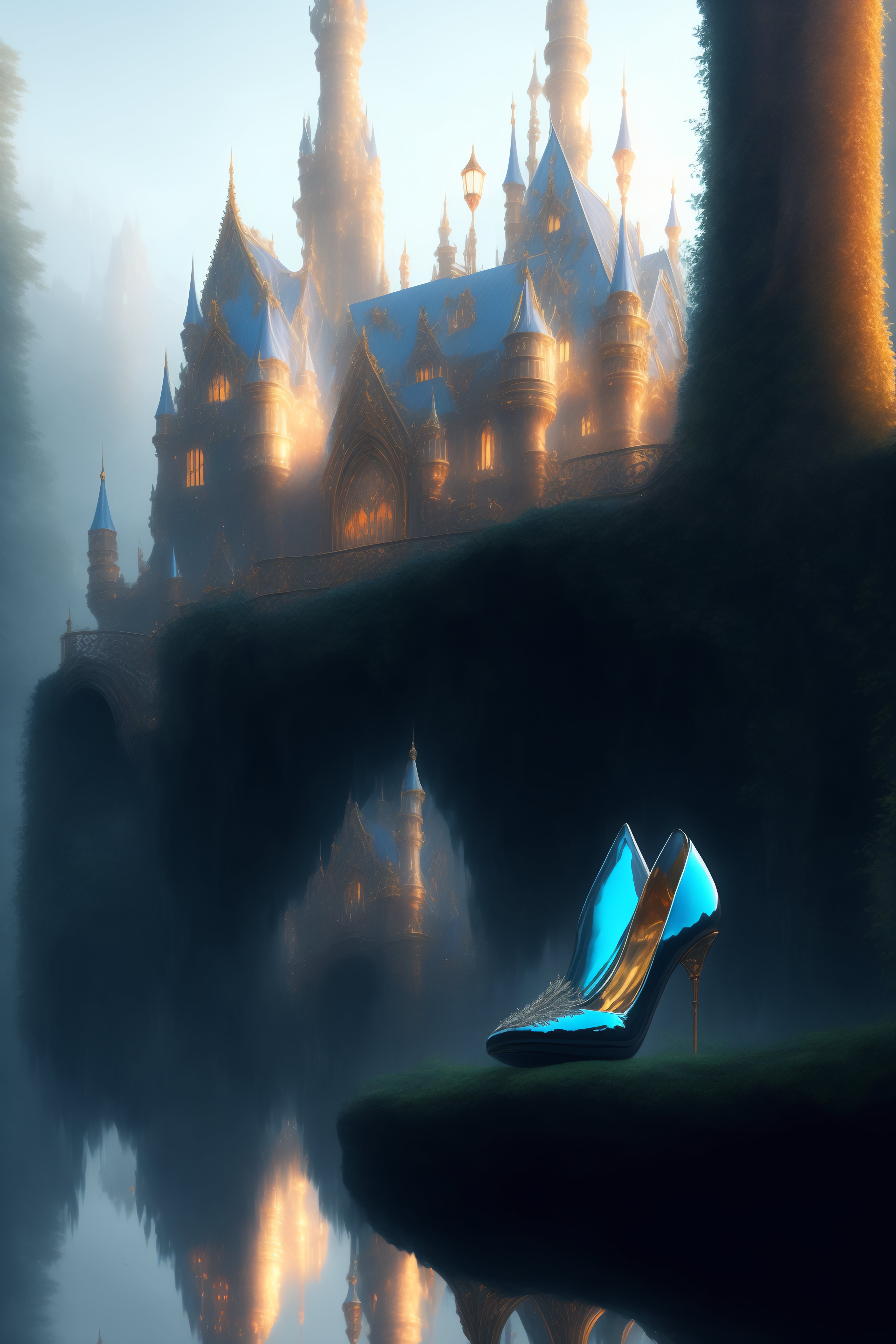 Lexica - Abstract dark fantasy romance book cover of cinderella's glass ...