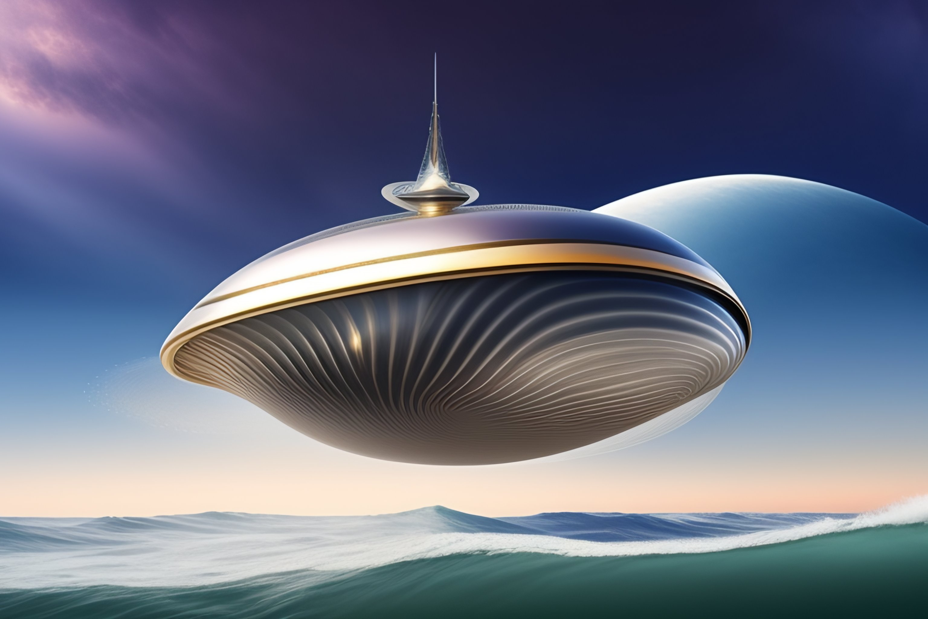 Lexica - Silver nautilus shell is a spaceship, it is flying, we can see ...