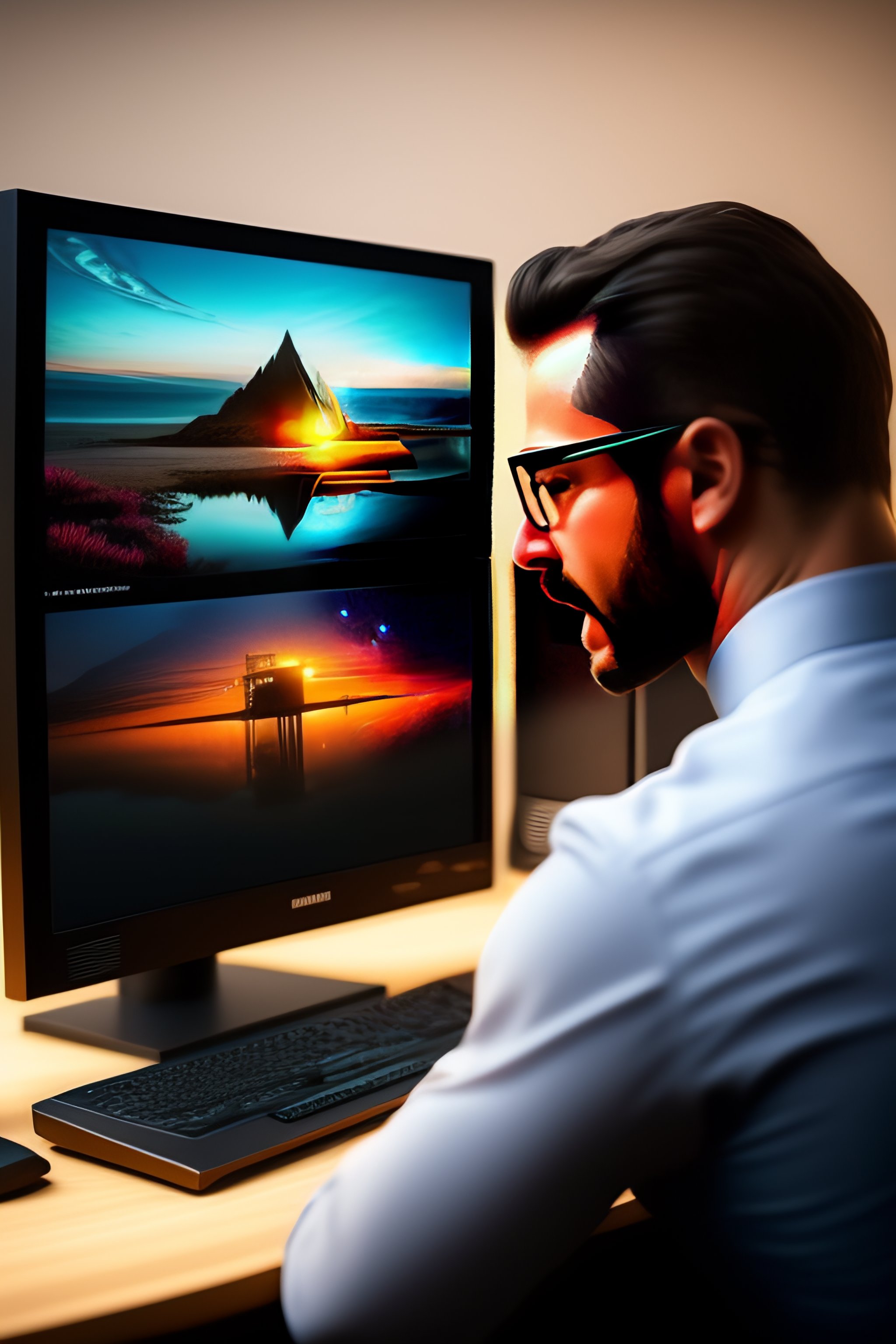 Lexica - Crazy and funny man working in a computer