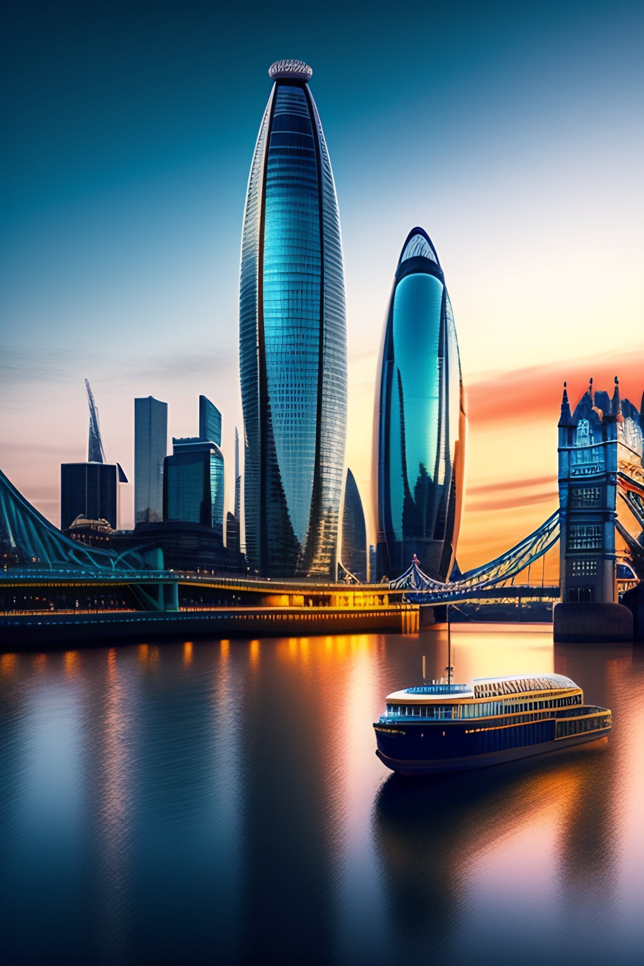 Lexica - London skyline near tower bridge in 2045 after an apocalypse