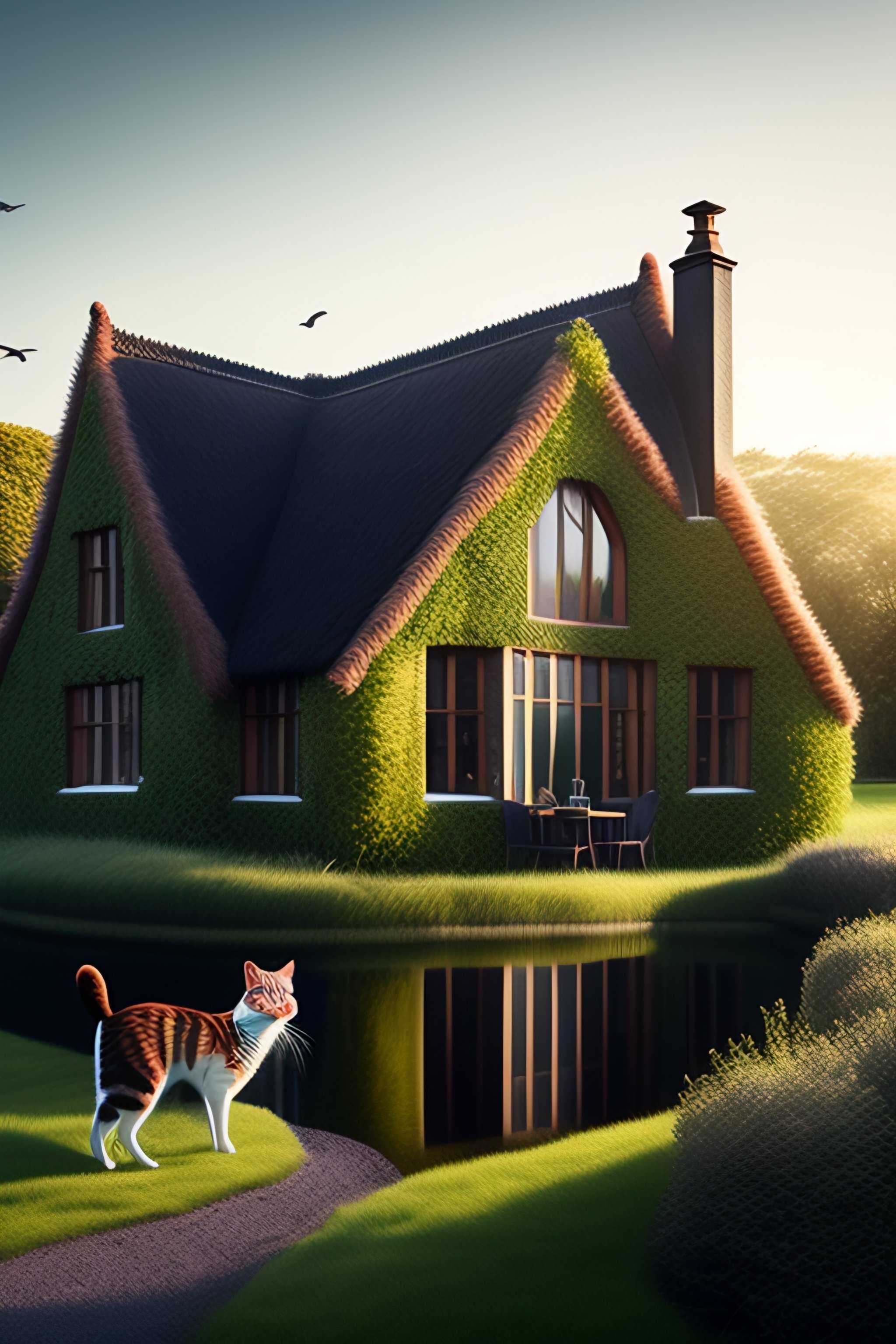 Lexica - Dutch looking house surrounded by cats in Ireland