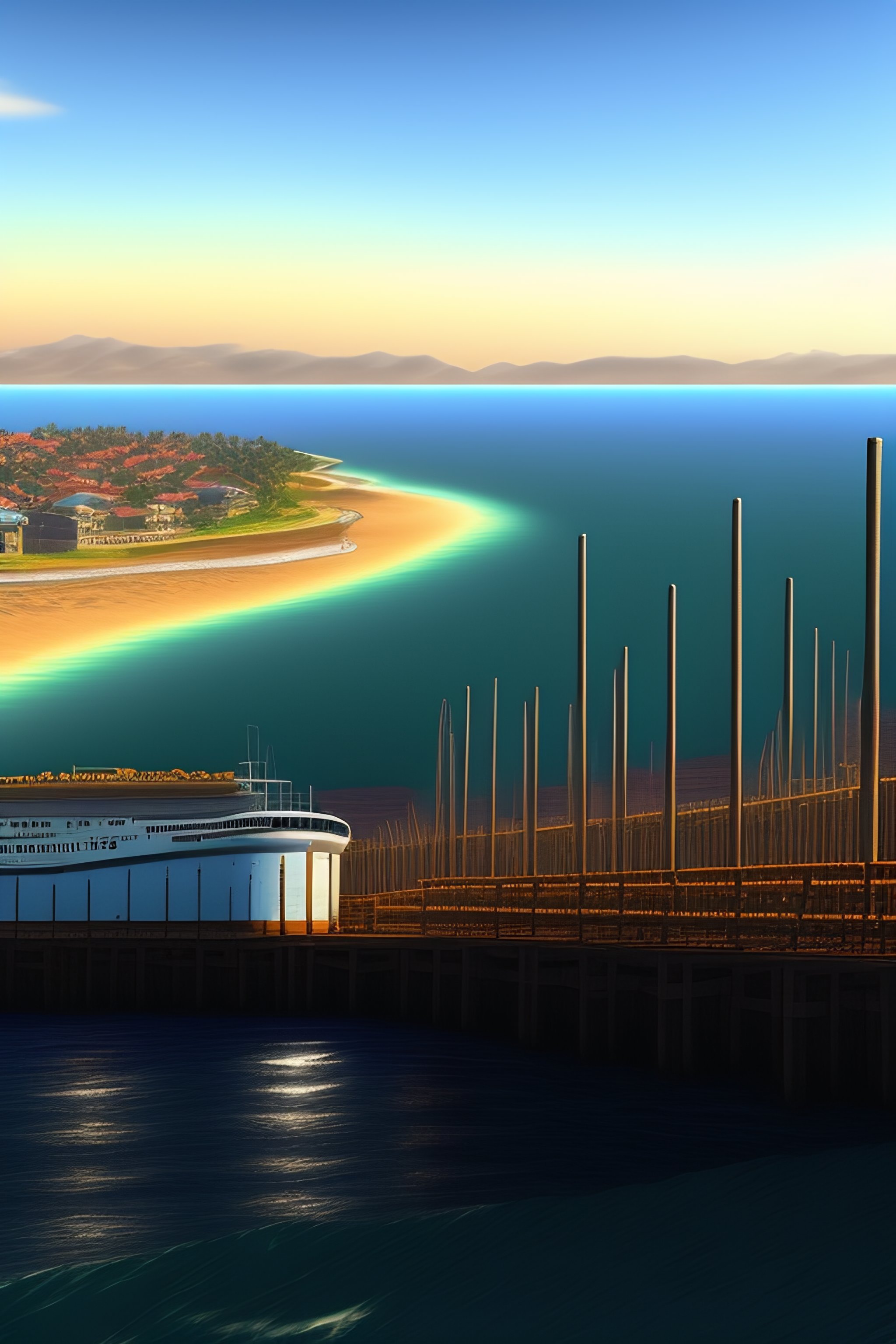 Lexica - One point perspective view of a harbor from the piers