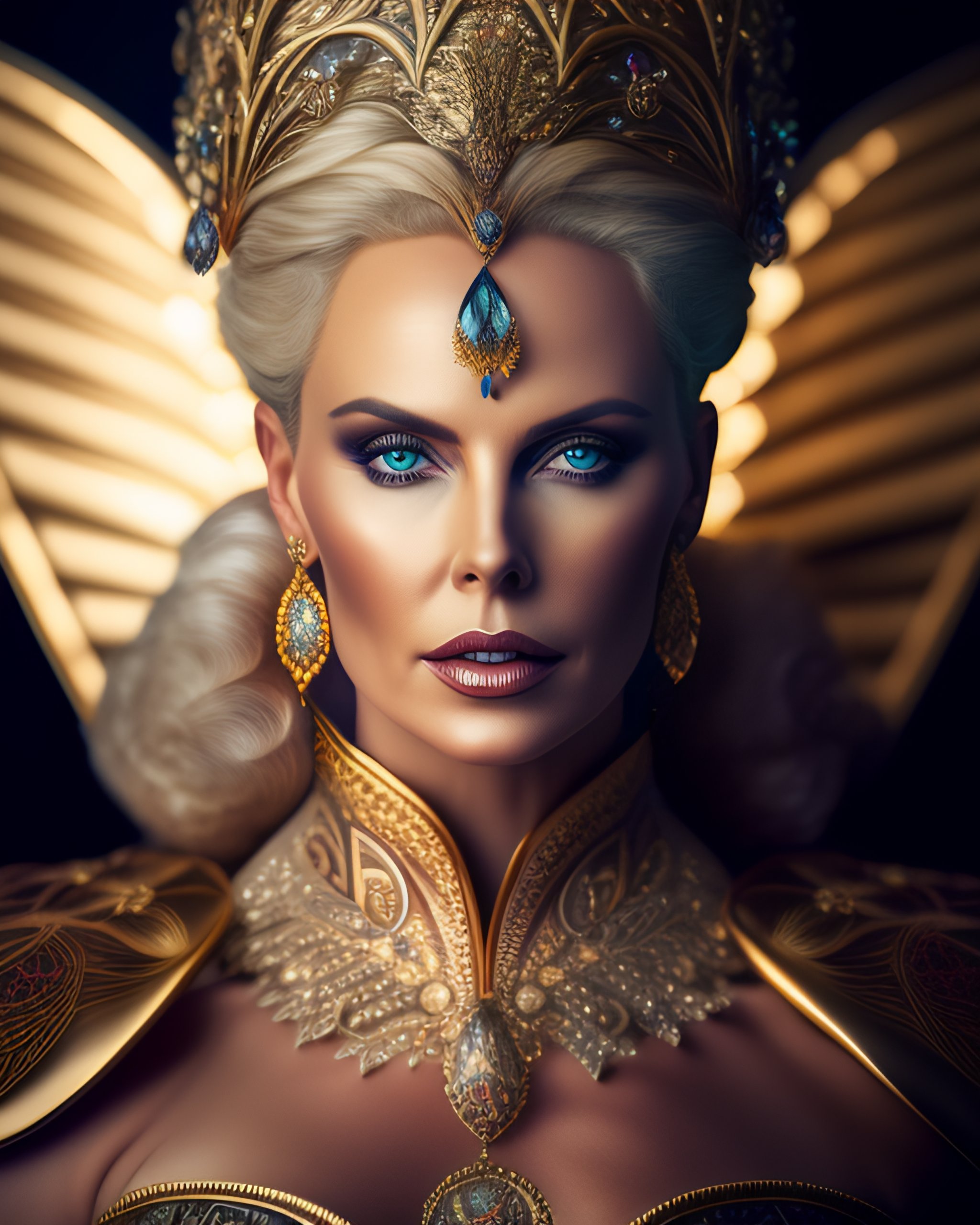 Lexica - Portrait shot of 3/4 Charlize Theron as Queen Ravenna, an evil ...