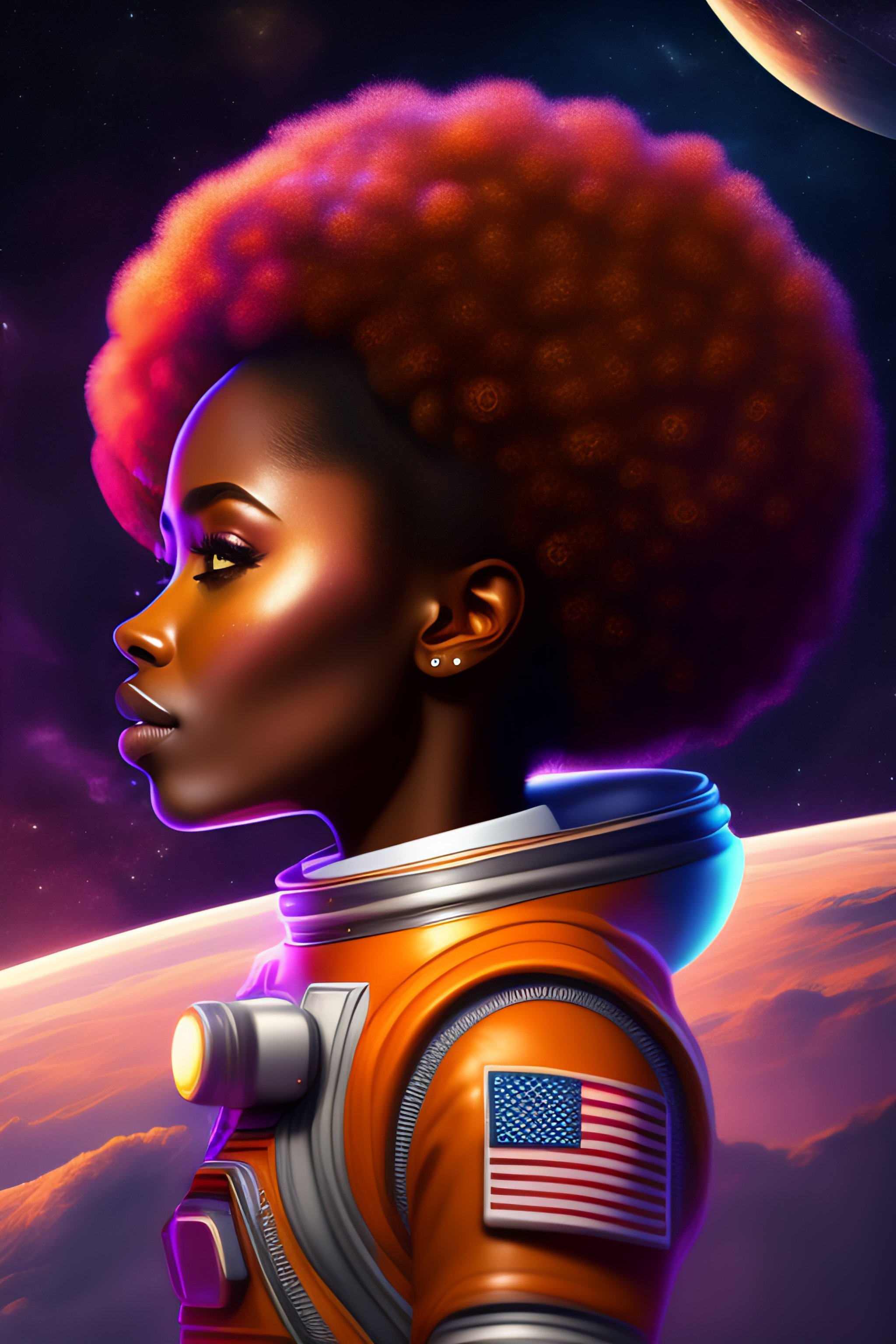 Lexica - Brown skin Astronaut , space, galaxy, standing, afro hair ...