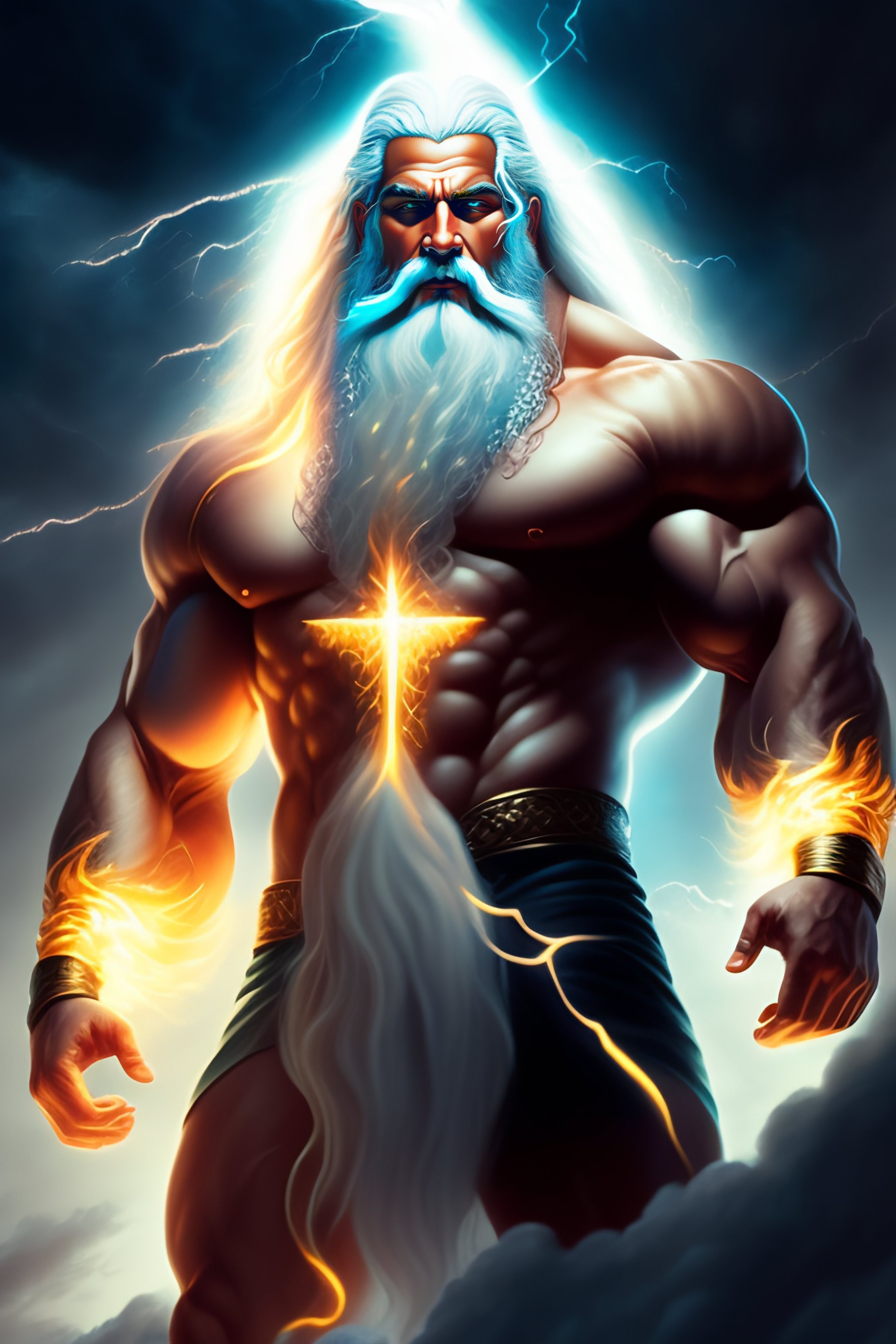 Lexica - Old god zeus, with long white hair, in the sky, with athletic ...