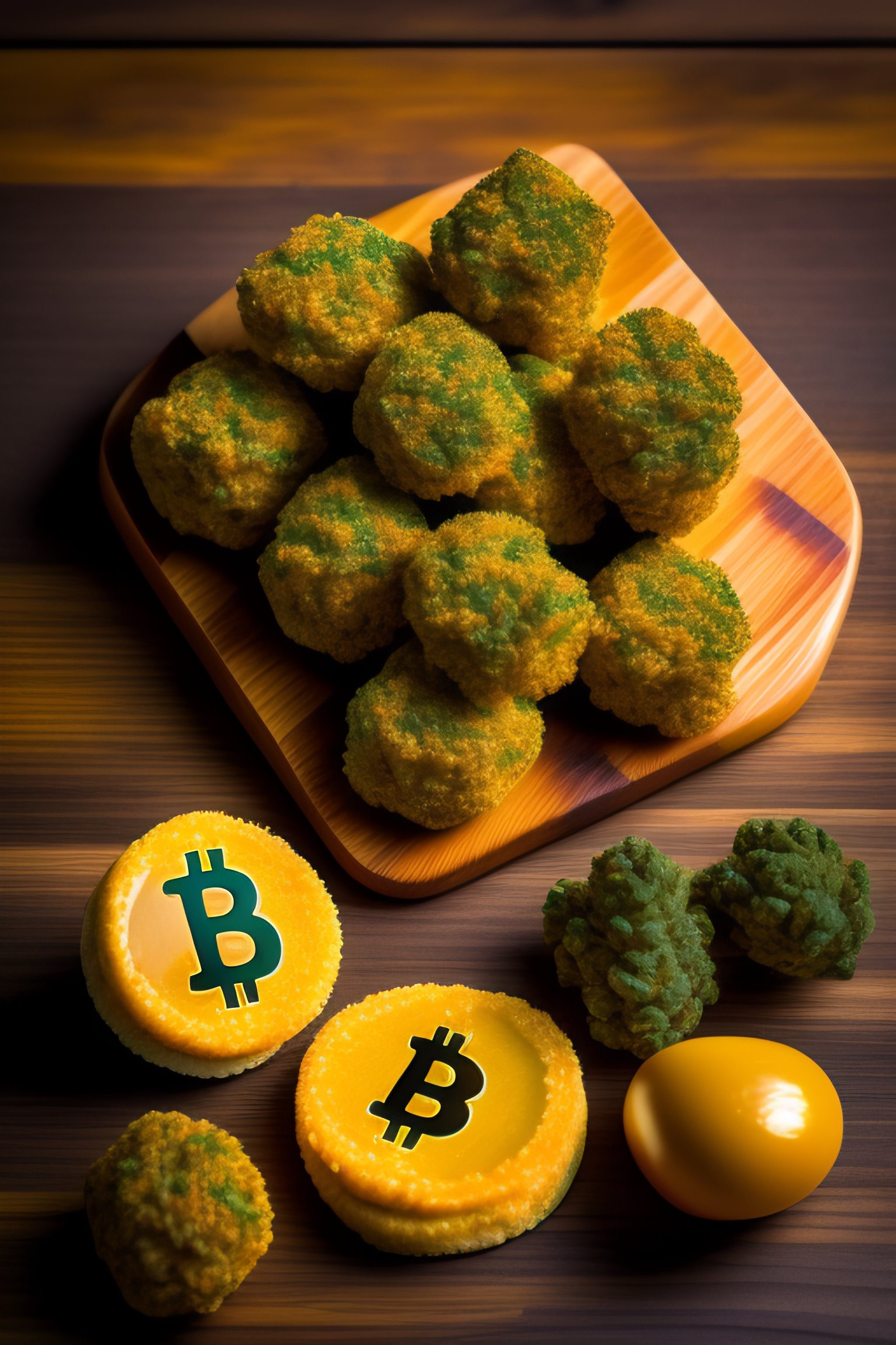 Lexica - A bunch of cannabis nuggets on a wooden kitchen table. on the ...