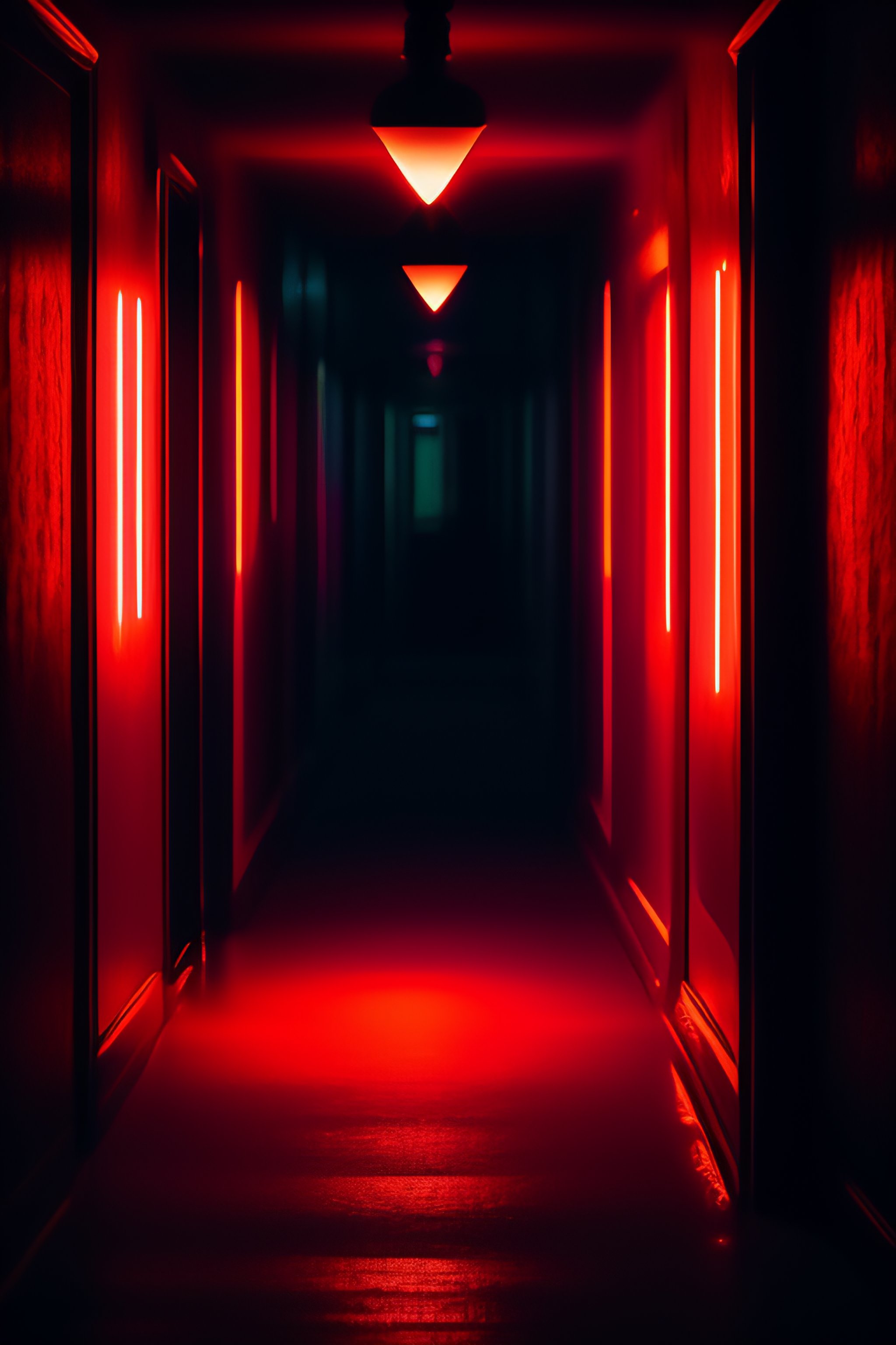 Lexica - Photograph of an extremely dark narrow hallway with glowing ...