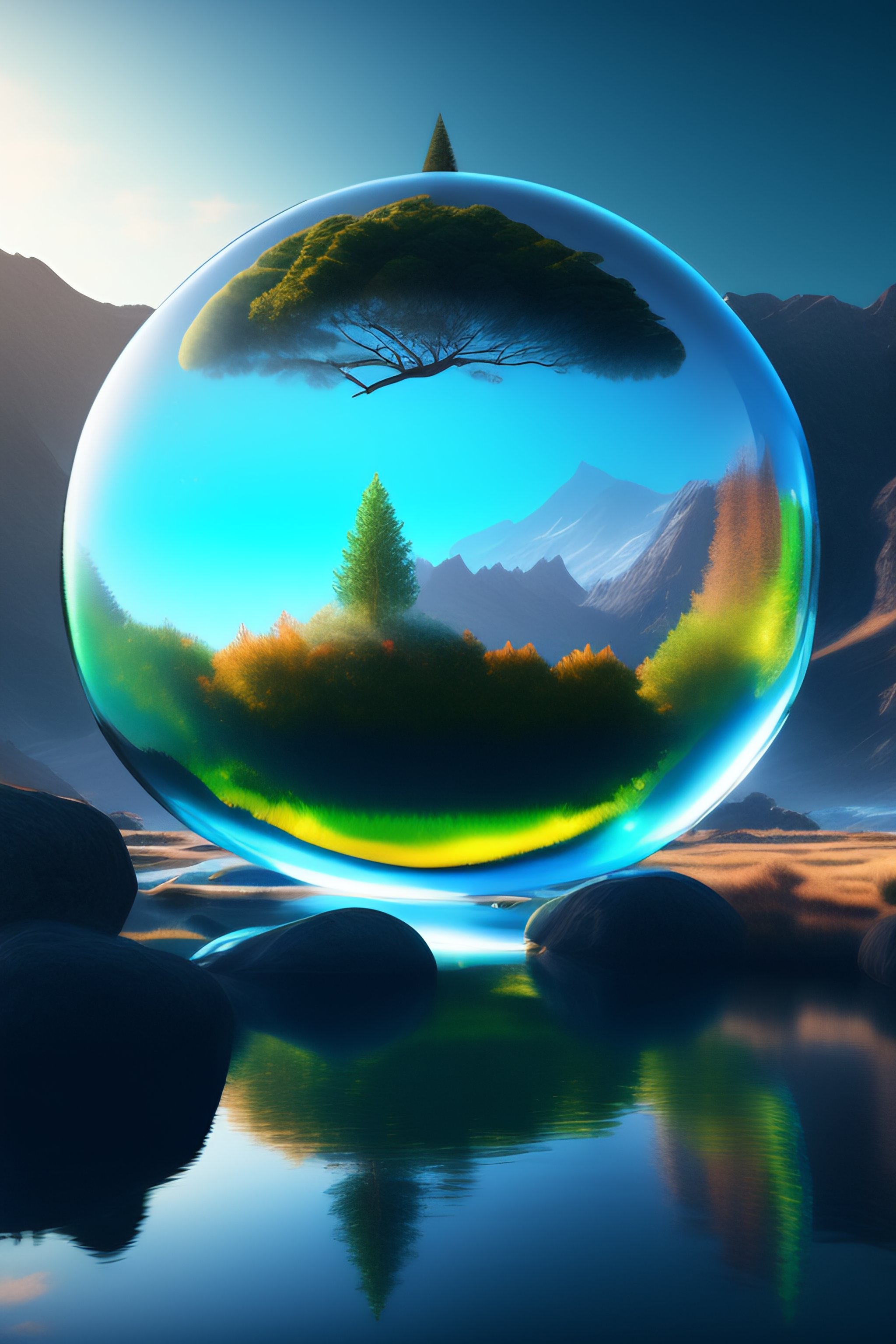 Lexica - One giant water bubble carrying the tree of live, fantasy ...