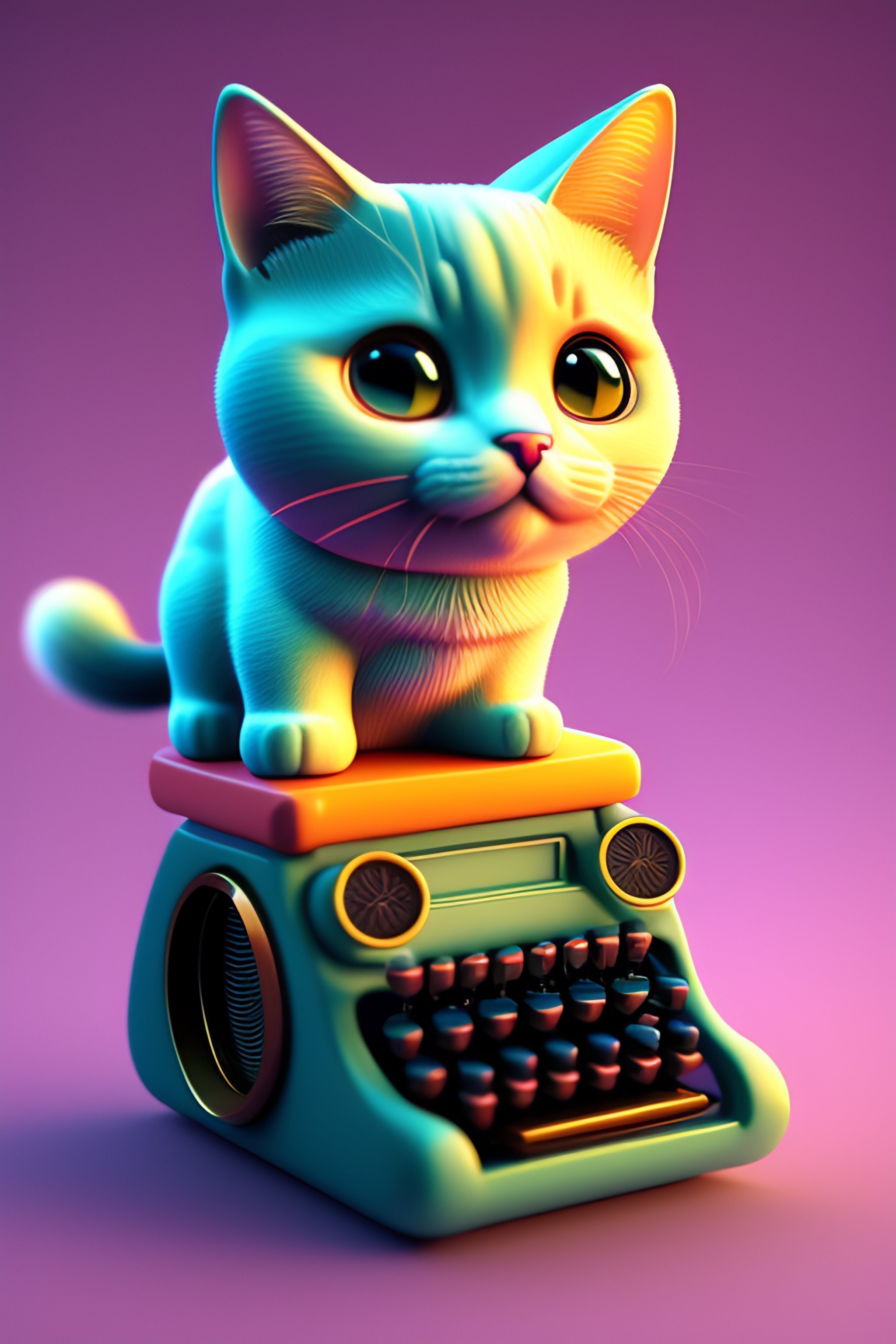 Lexica - Tiny cute cat using a typewriter toy, standing character, soft ...