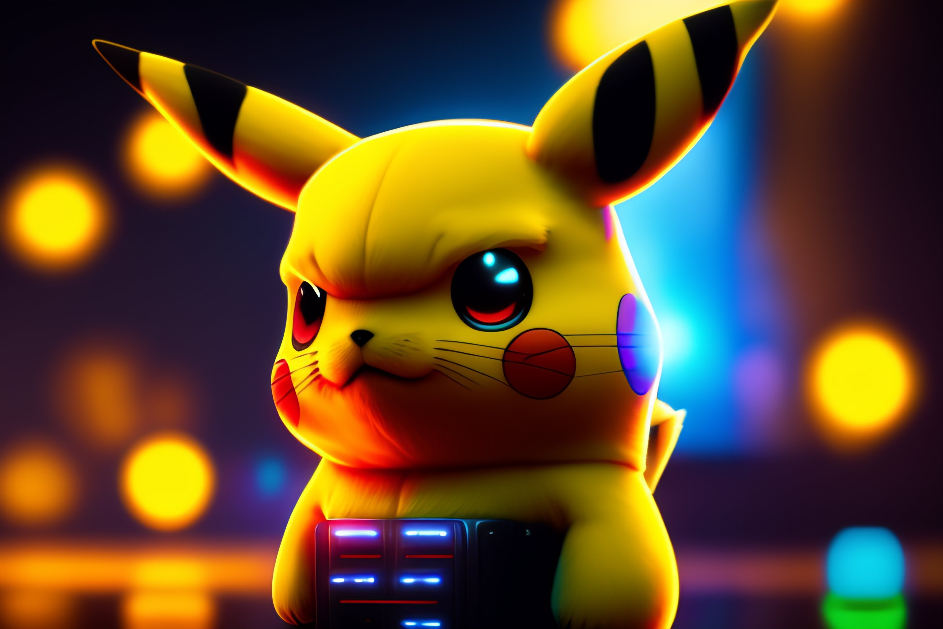 Lexica - 2d cartoon style pikachu with cyberpunk helmet, shoots yellow ...