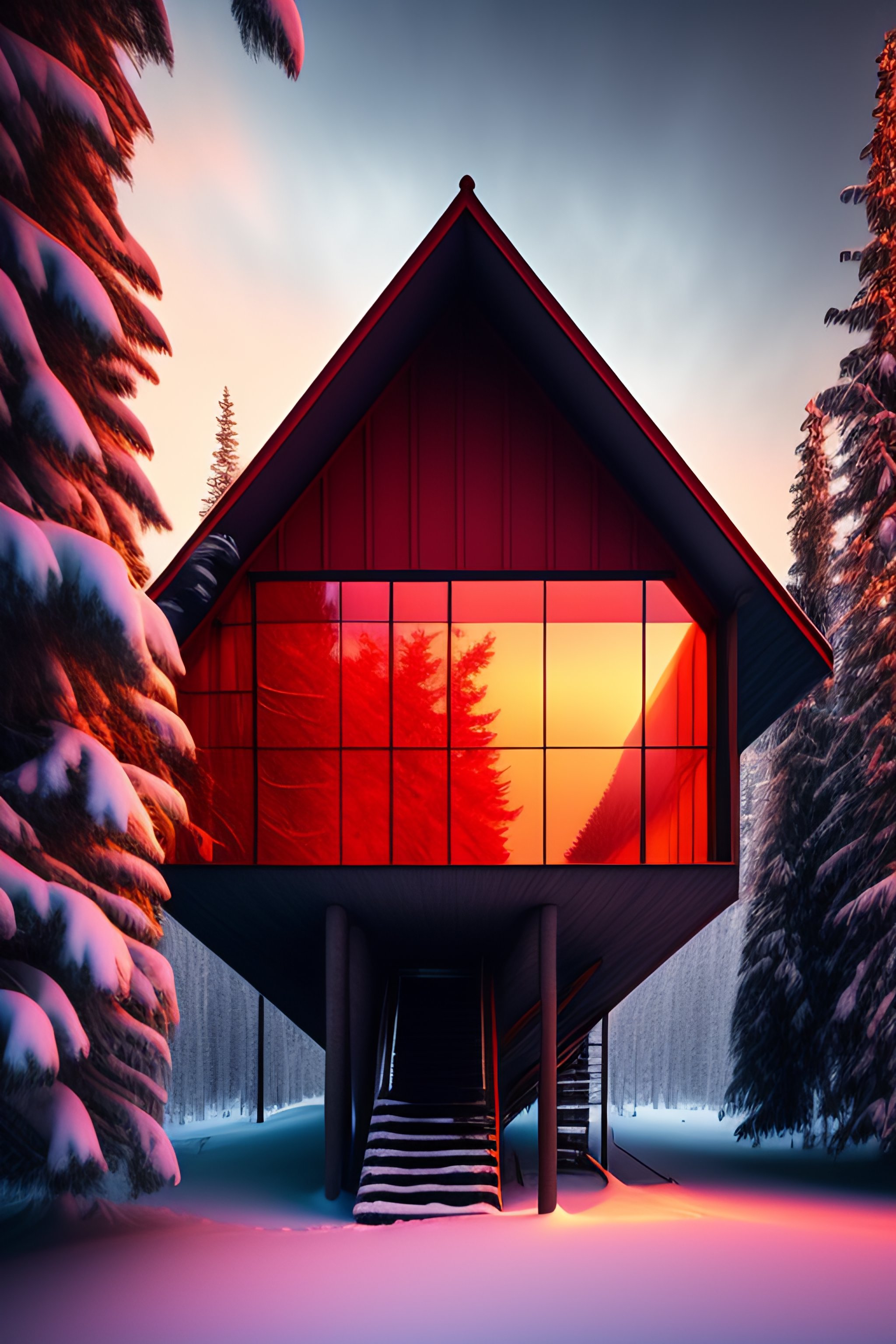 Lexica - Photorealistic Architecture Building red light Winter beautyful